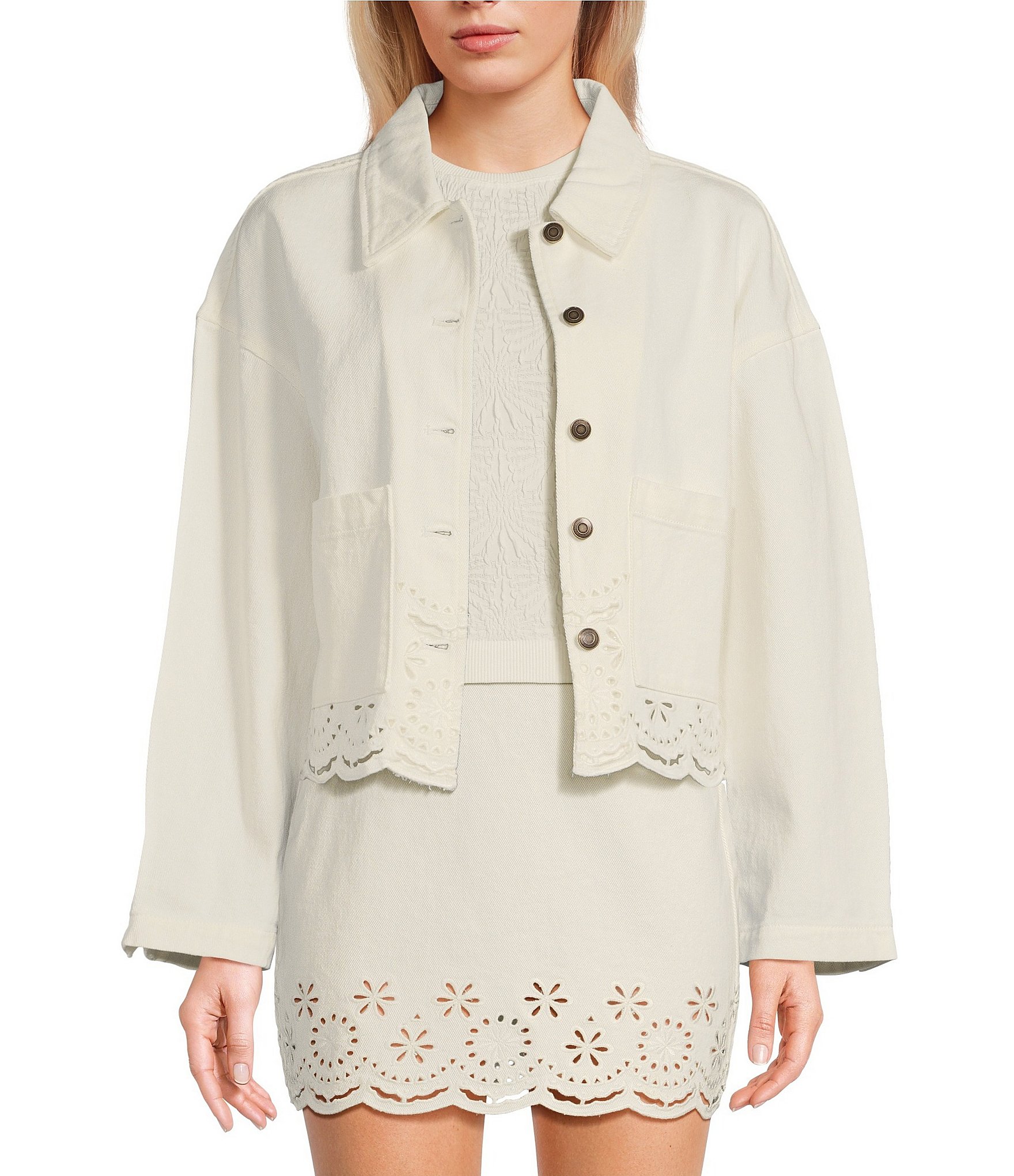 C&V Chelsea & Violet Eyelet Hem Coordinating Denim Jacket | Dillard's