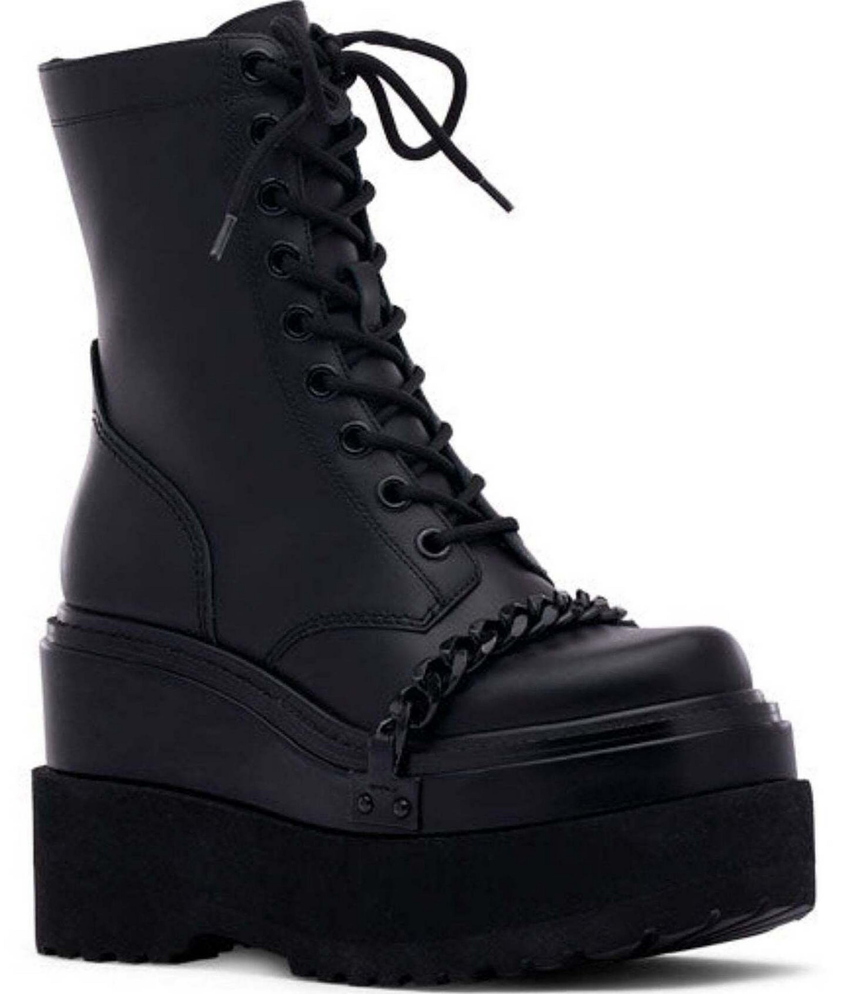 D'Amelio Footwear Camdon Leather Chain Strap Platform Combat Booties ...