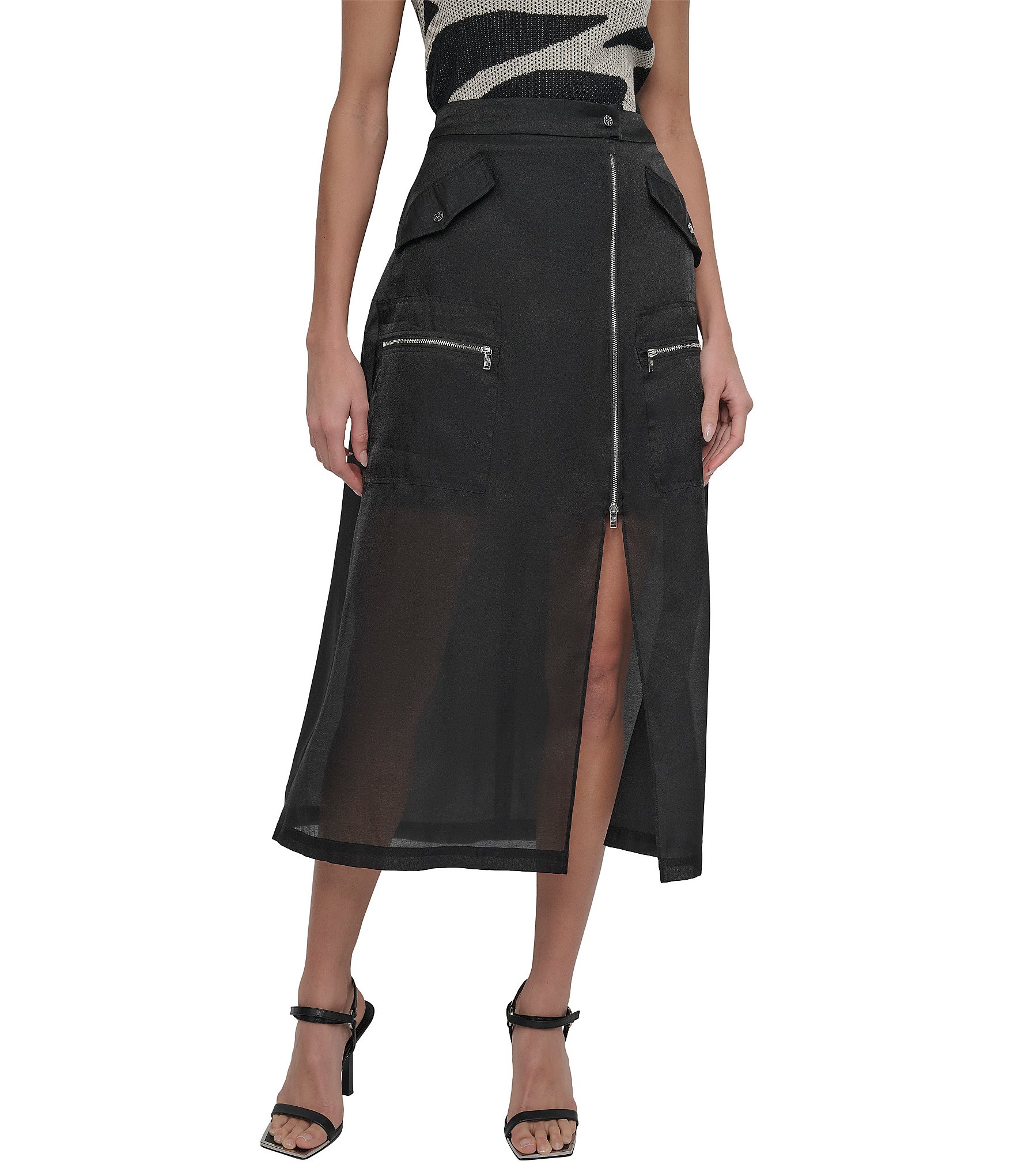DKNY Organza Cargo A-Line Midi Skirt | Dillard's