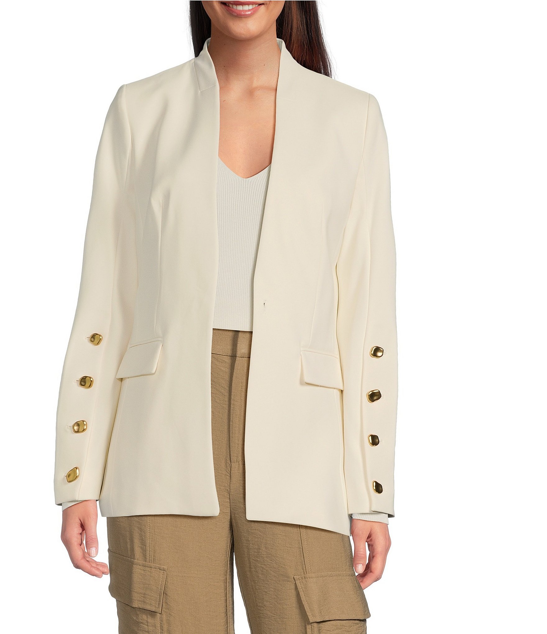 Donna Karan Collarless 4-Button Sleeve Blazer | Dillard's