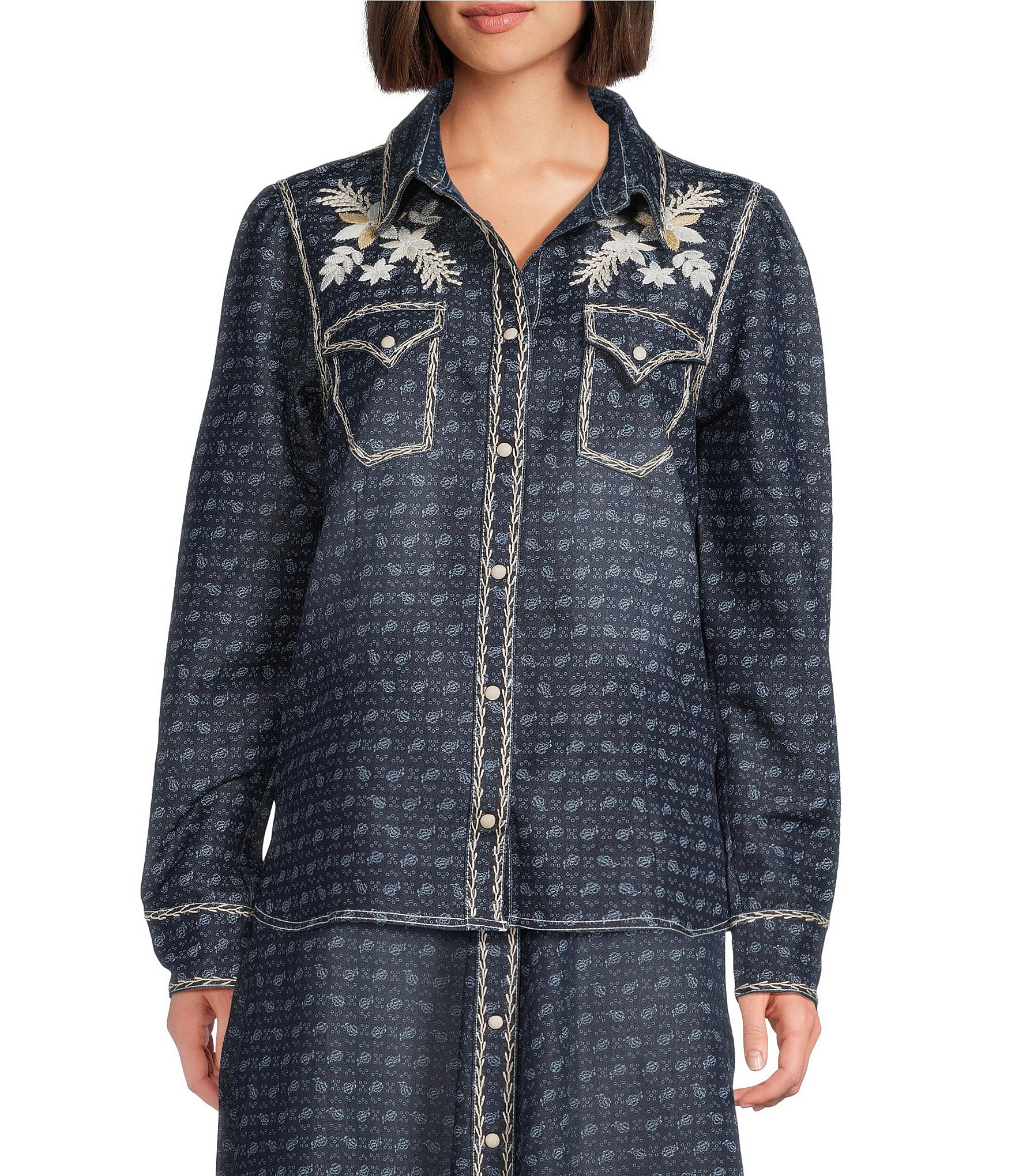 Double D Ranch Woven Embroidered Point Collar Long Sleeve Coordinating ...