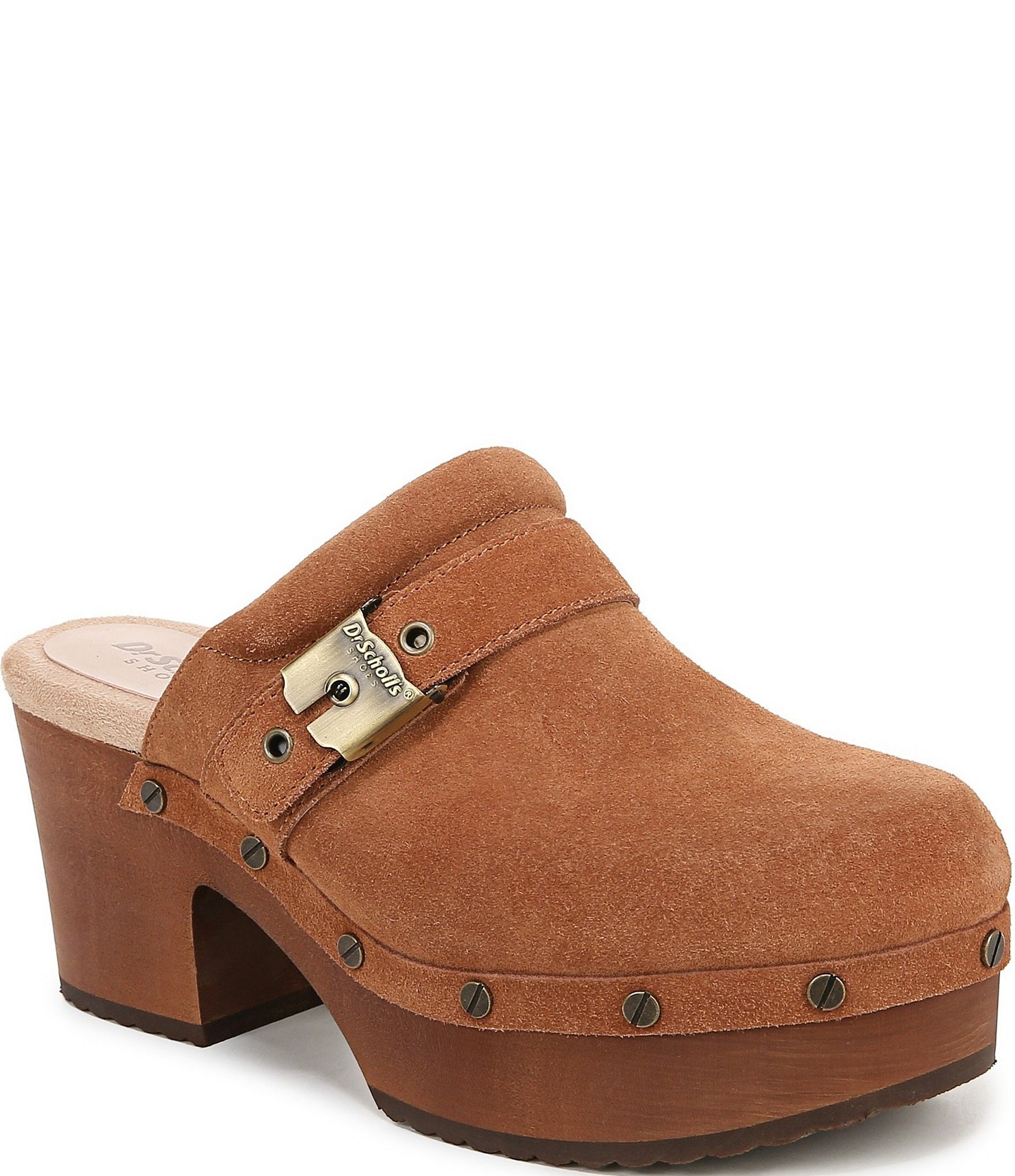 Dr. Scholl's Original Joy Suede Buckle Hardware Strap Platform Clogs ...