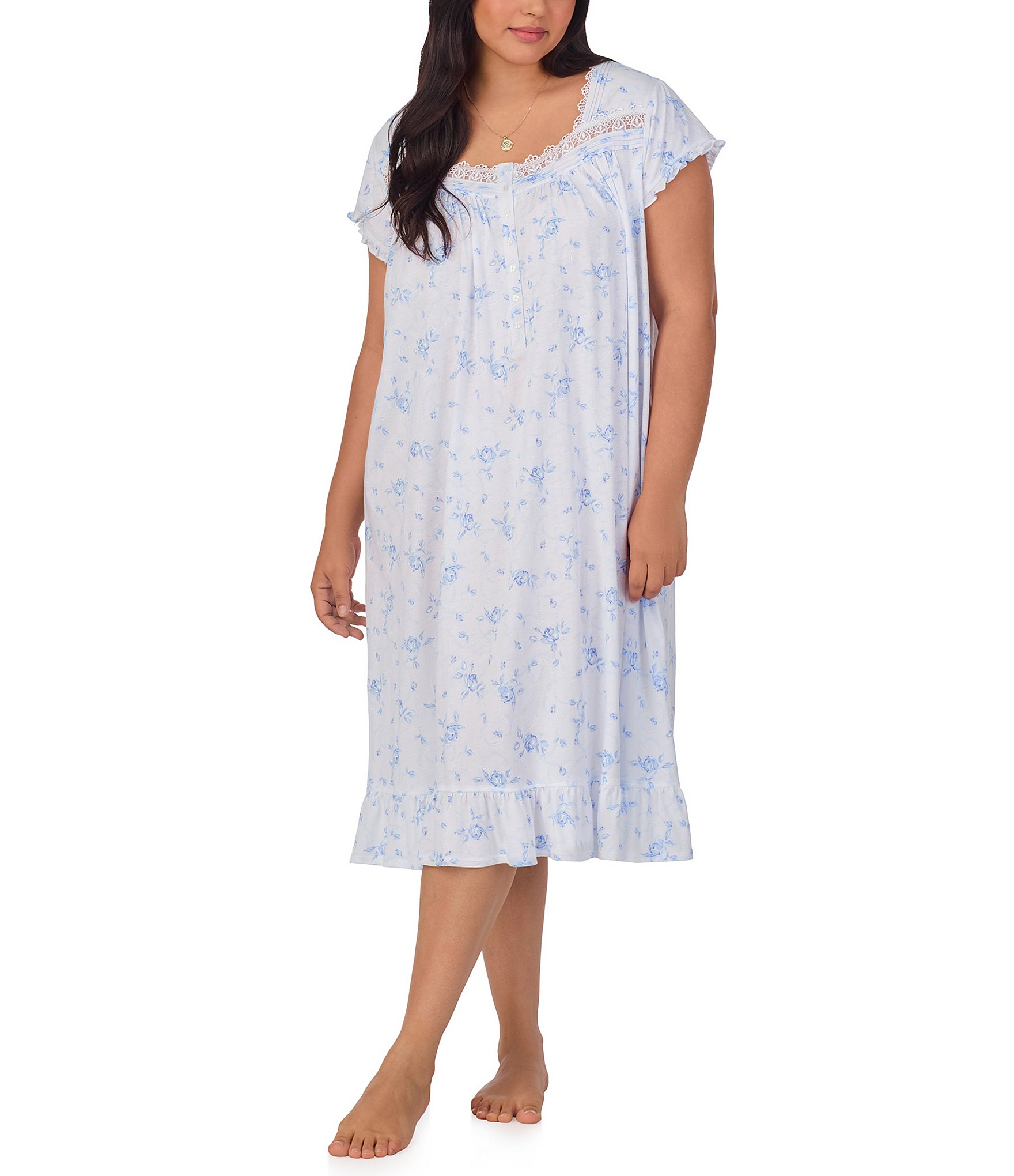 Eileen West Plus Size Floral Print Cap Sleeve Sweetheart Neck Jersey ... Eileen West Plus Size Floral Print Cap Sleeve Sweetheart Neck Jersey ...