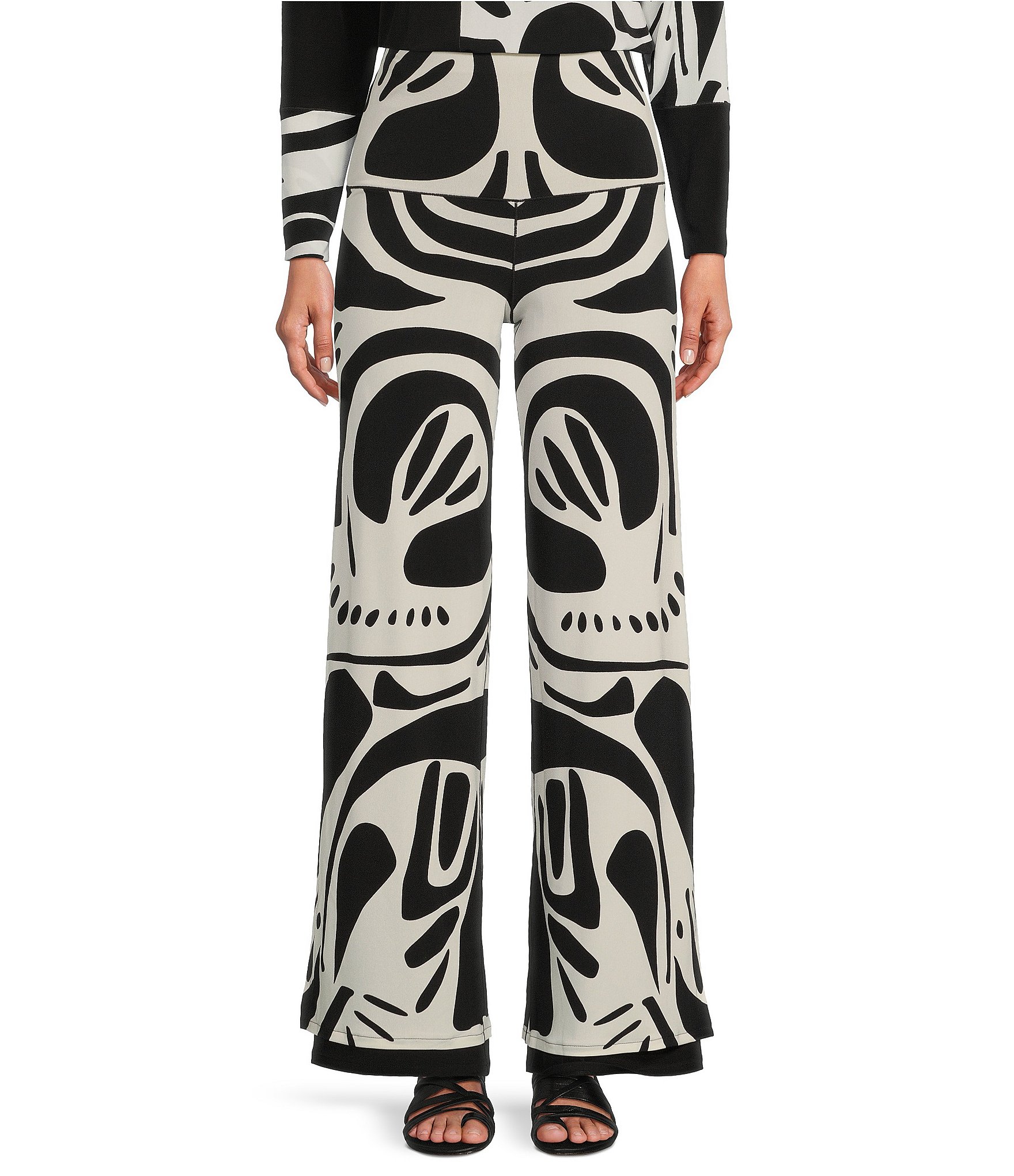 Eva Varro Abstract Print With Solid Layer High Waist Side Slit Straight ...