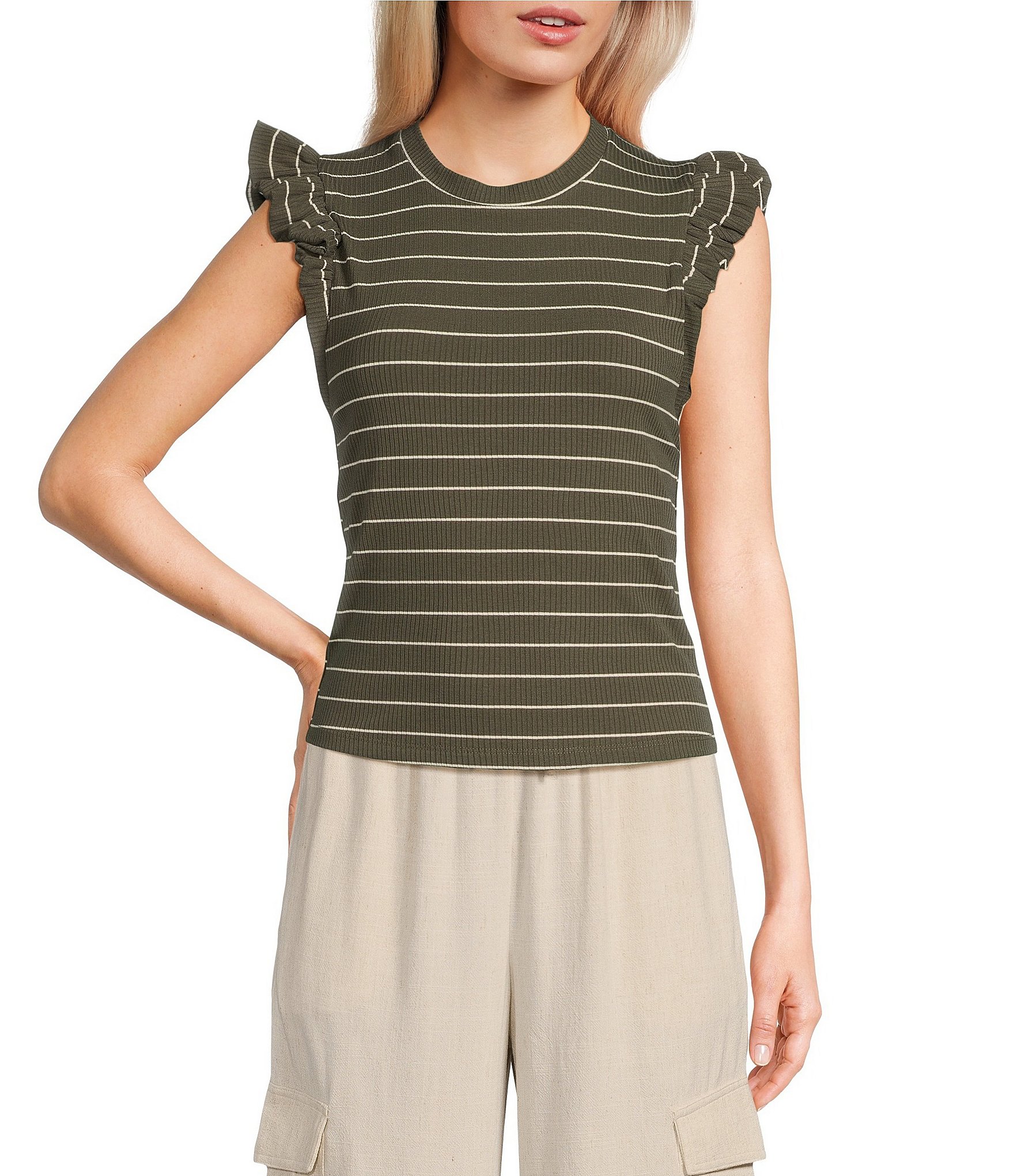 Evolutionary Ruffle Short Sleeve Knit Top | Dillard's
