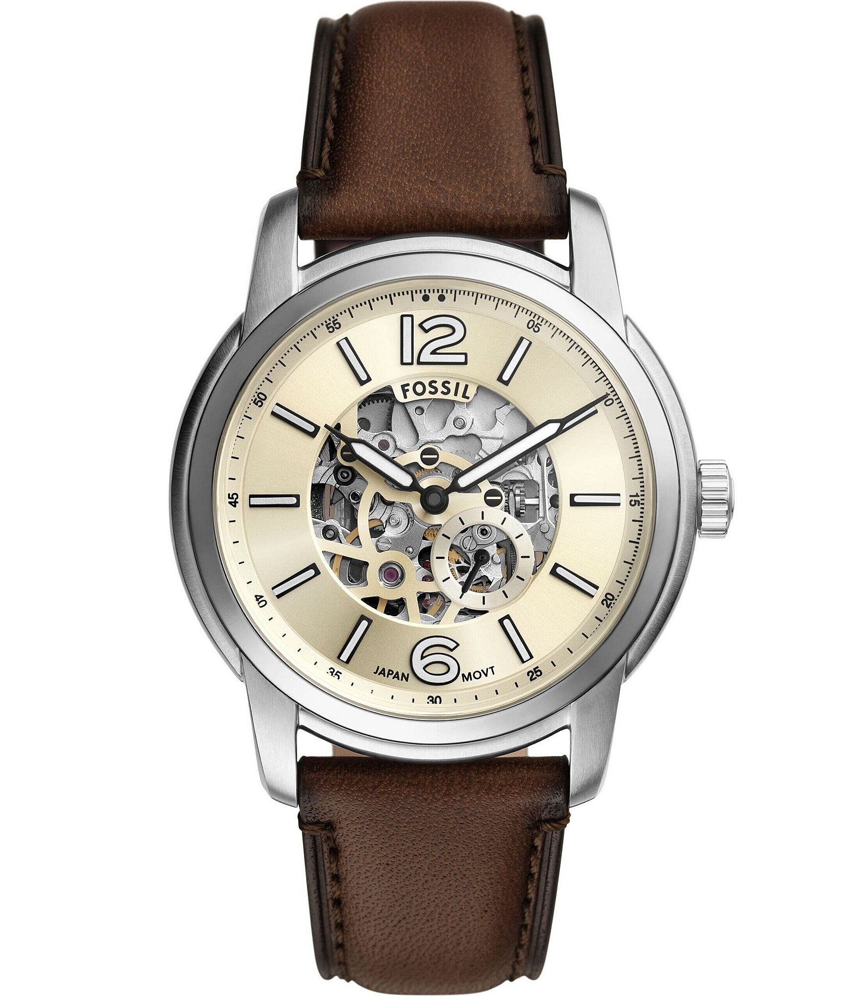 Fossil Men's Heritage Automatic Dark Brown Leather Strap Watch | Dillard's