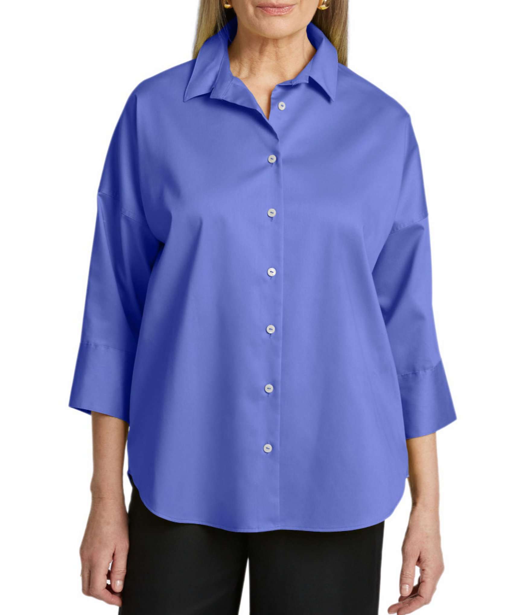 Foxcroft Avery Collared Neckline 3/4 Sleeve Tunic | Dillard's