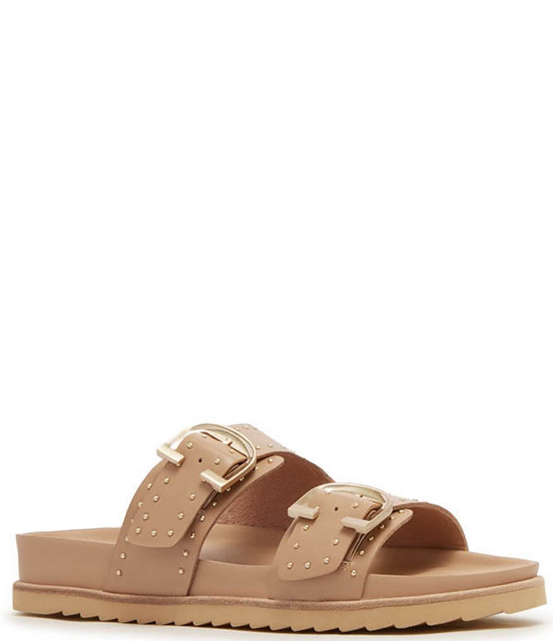 FRANKIE4 Deon Leather Studded Buckled Slides | Dillard's