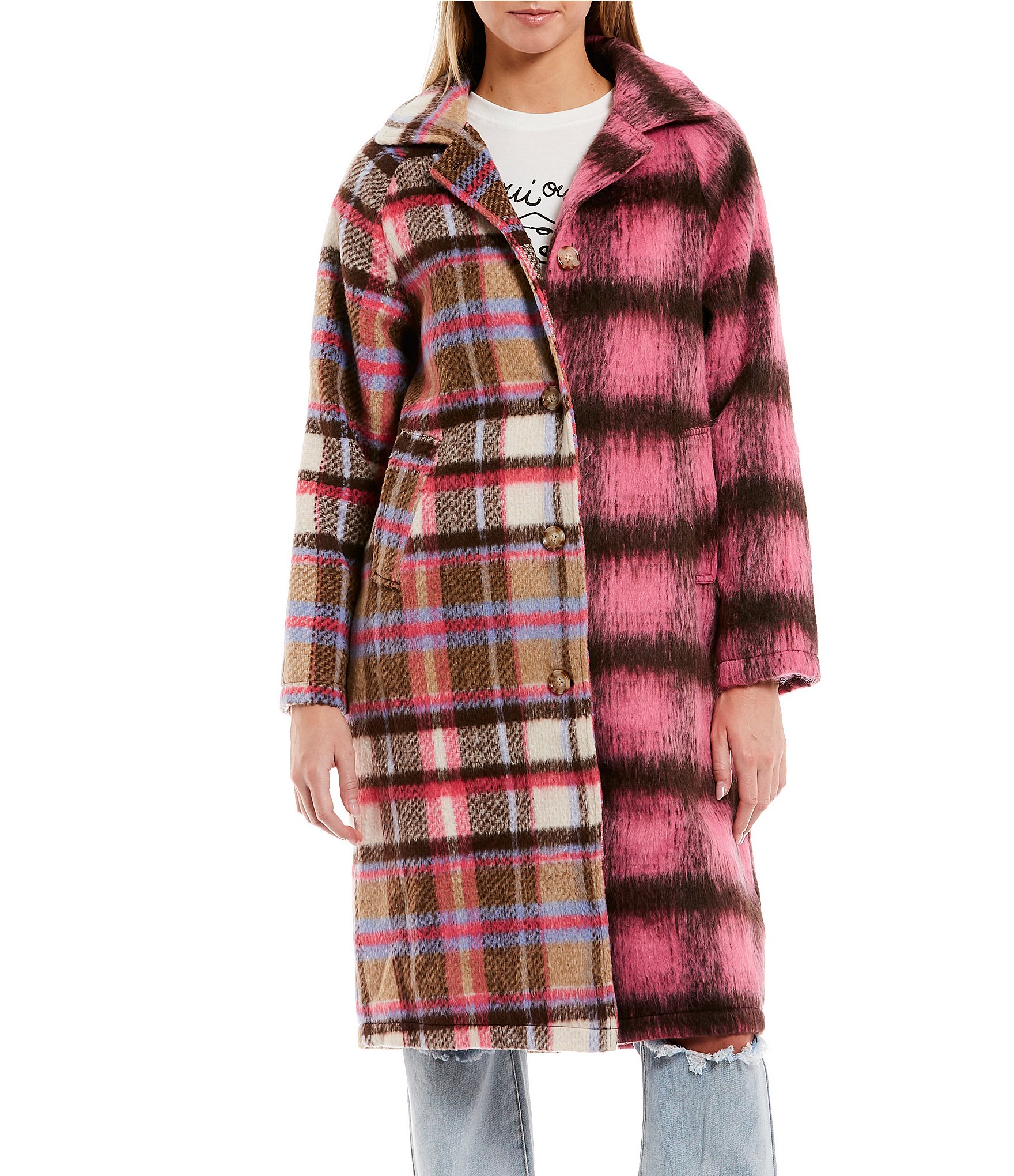 GB Oversized Split Multi Plaid Jacket | Dillard's