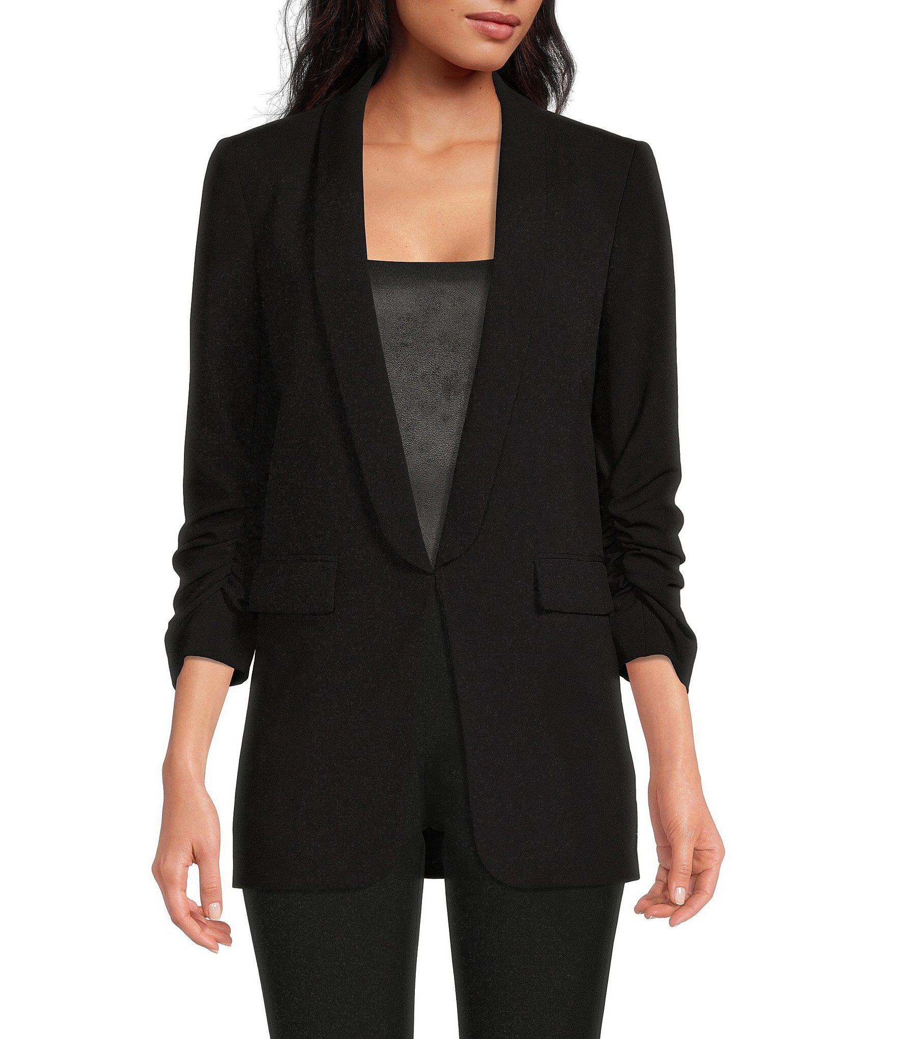Gianni Bini Jemma Ruched 3/4 Sleeve Shawl Collar Boyfriend Blazer ...