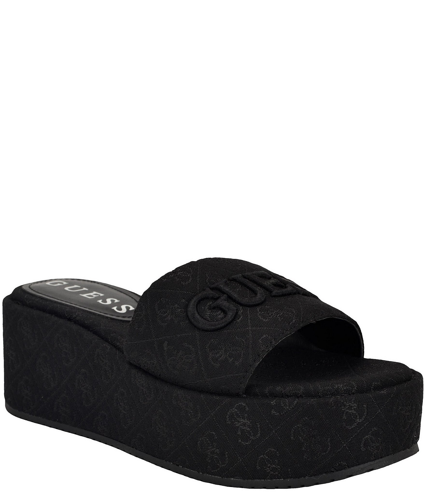 Guess Bintai Jacquard Embroidered Platform Slides | Dillard's