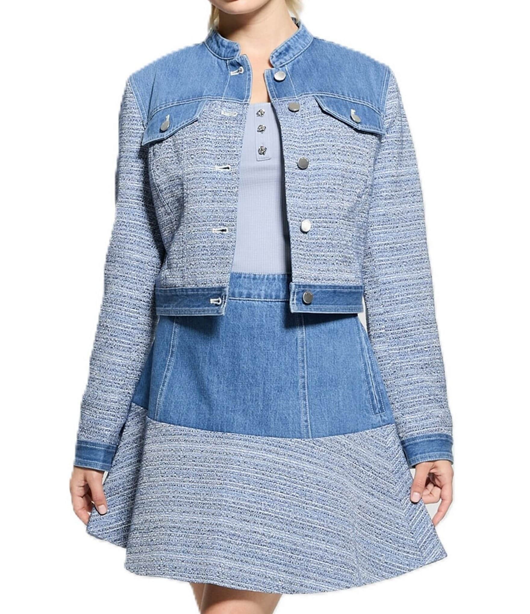Guess Elsie Tweed Mix Cropped Coordinating Denim Jacket | Dillard's