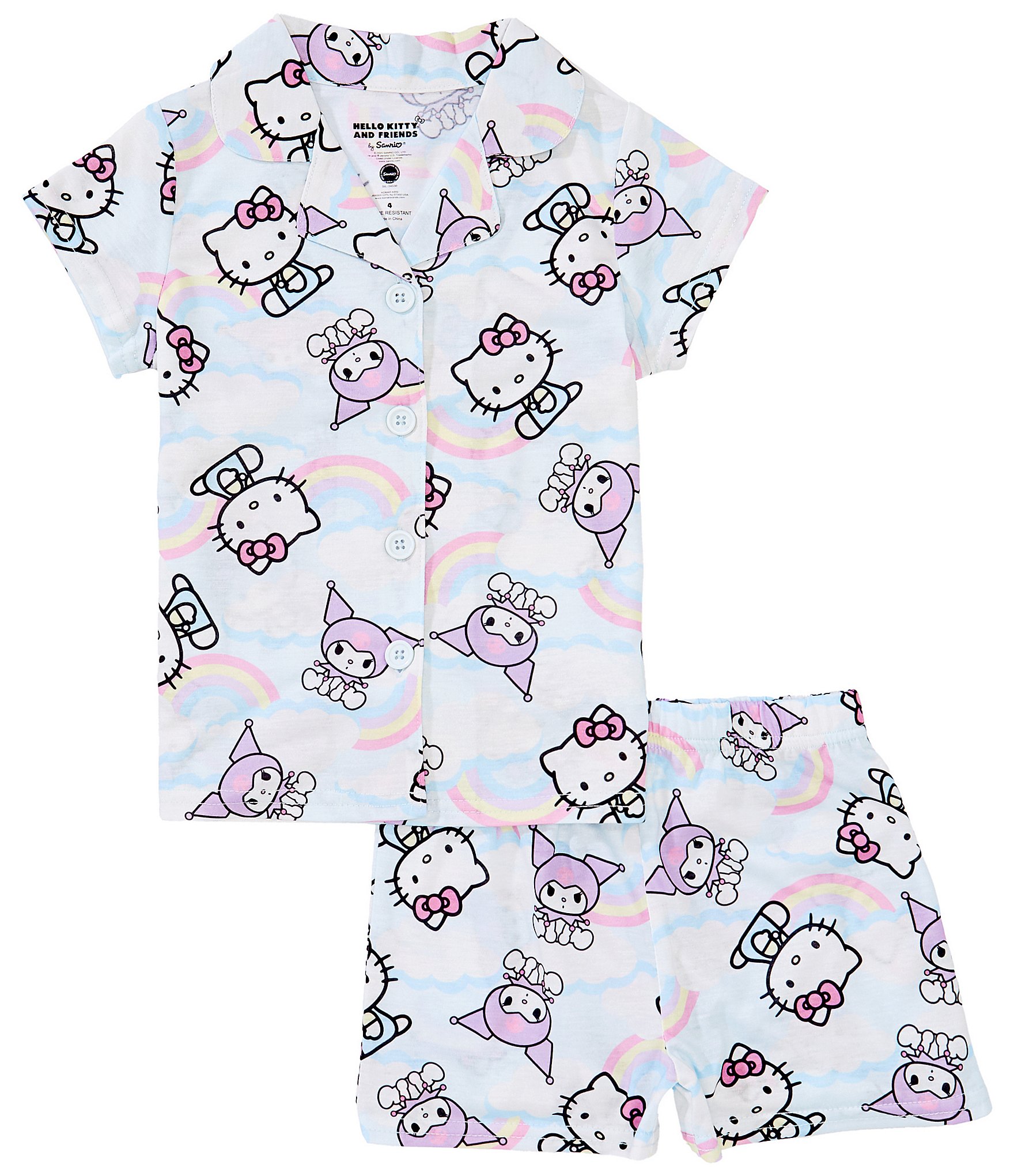 Hello Kitty Little/Big Girls Kitty/Rainbow Short Sleeve Button Down Top ...