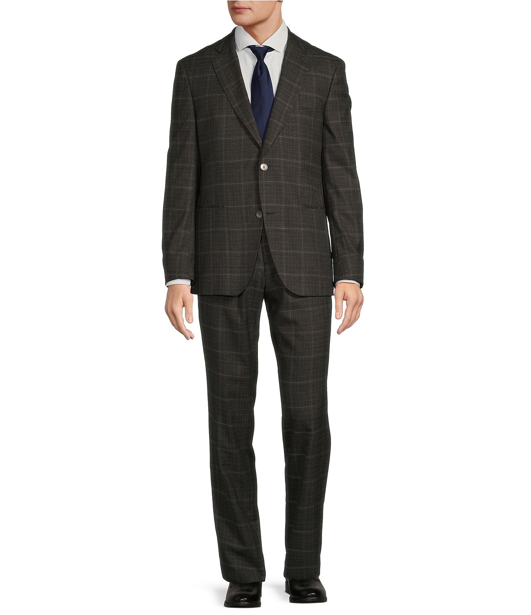 Hugo Boss Slim Fit Flat Front Plain Check Patterned 2-Piece Suit ...