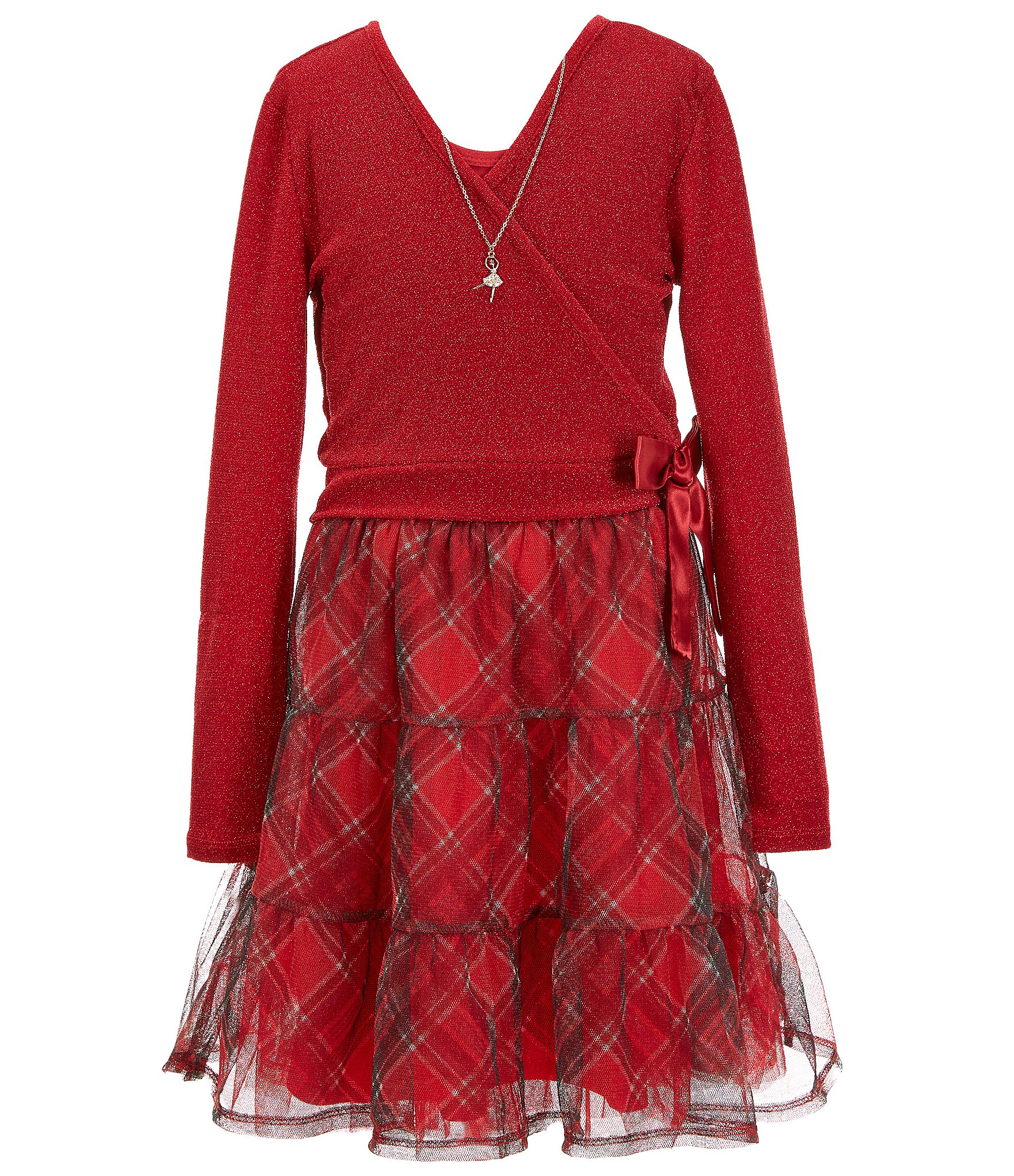 I N Girl Big Girls 7 16 Long Sleeve Plaid Skirt Wrap Dress Dillards
