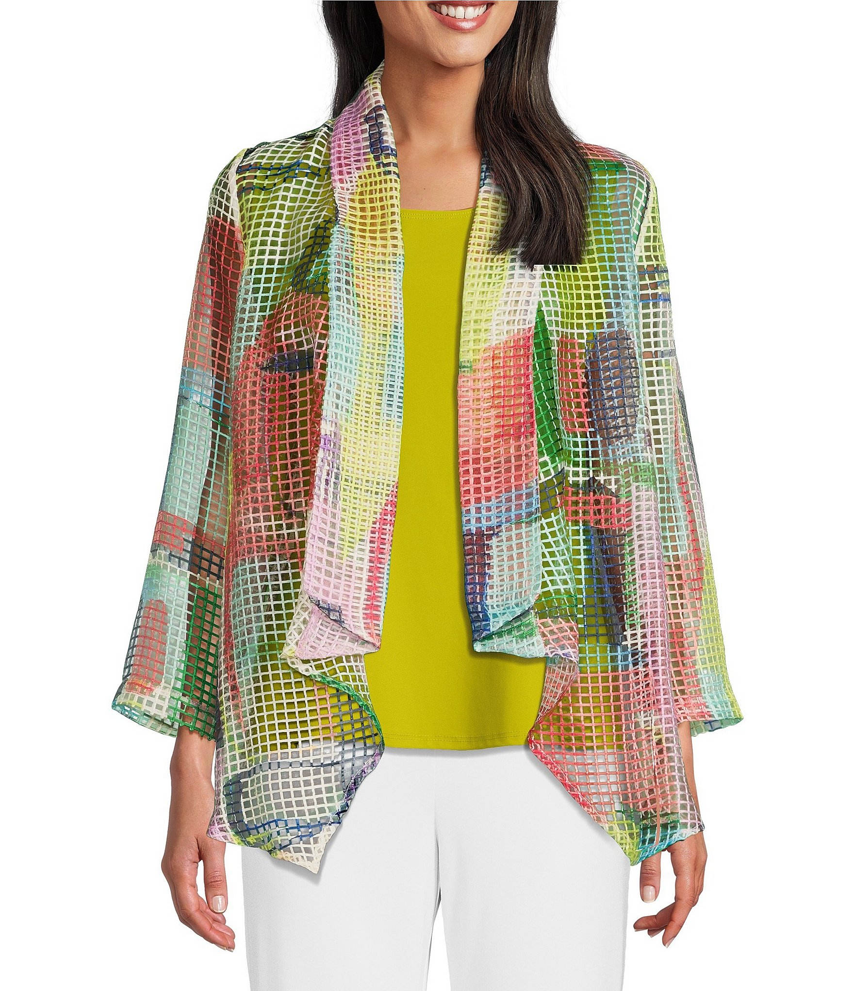 IC Collection Abstract Printed Mesh Shawl Collar Bracelet Sleeve Jacket ...