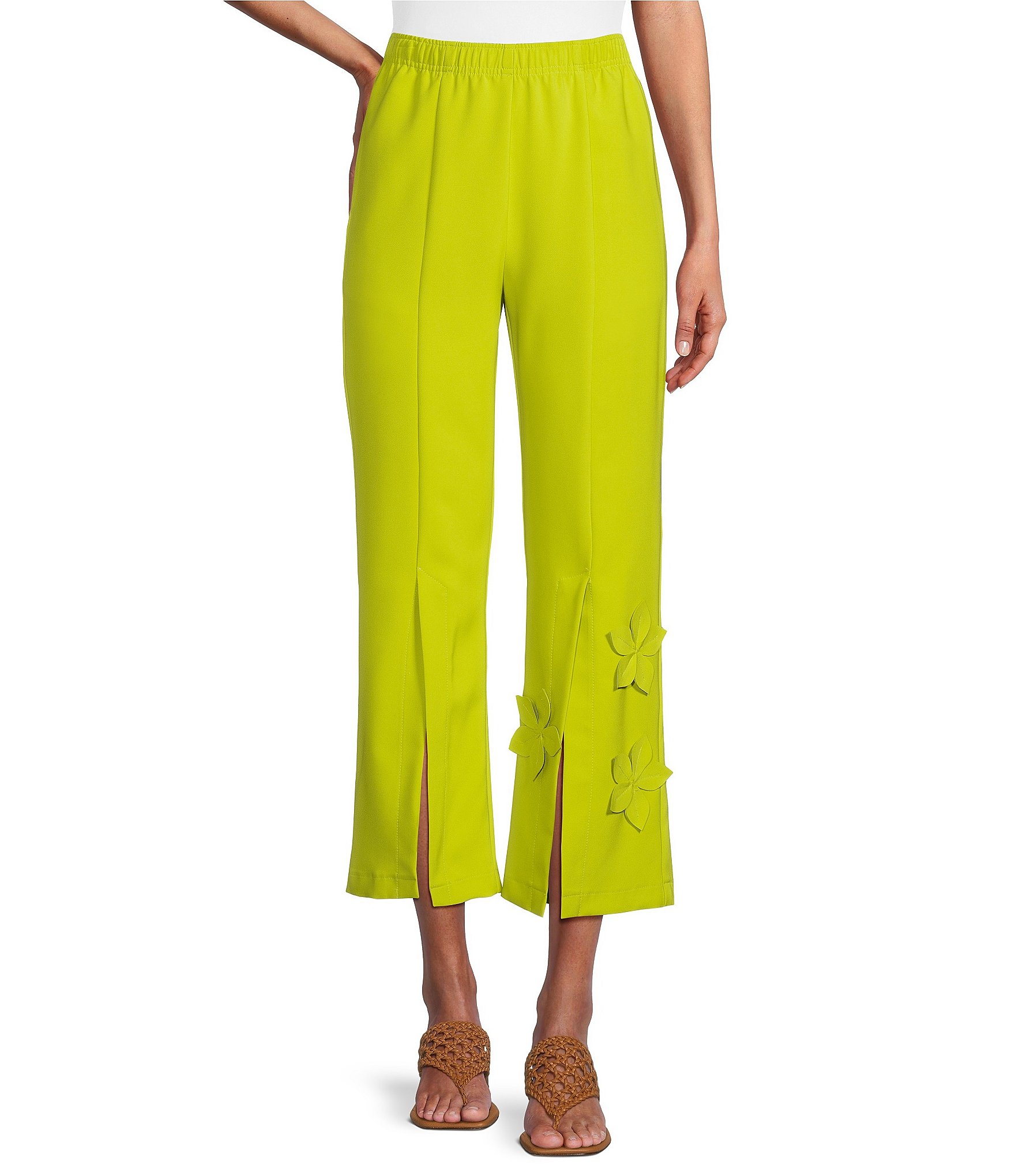 IC Collection Knit Front Slit 3D Floral Pull-On Pants | Dillard's