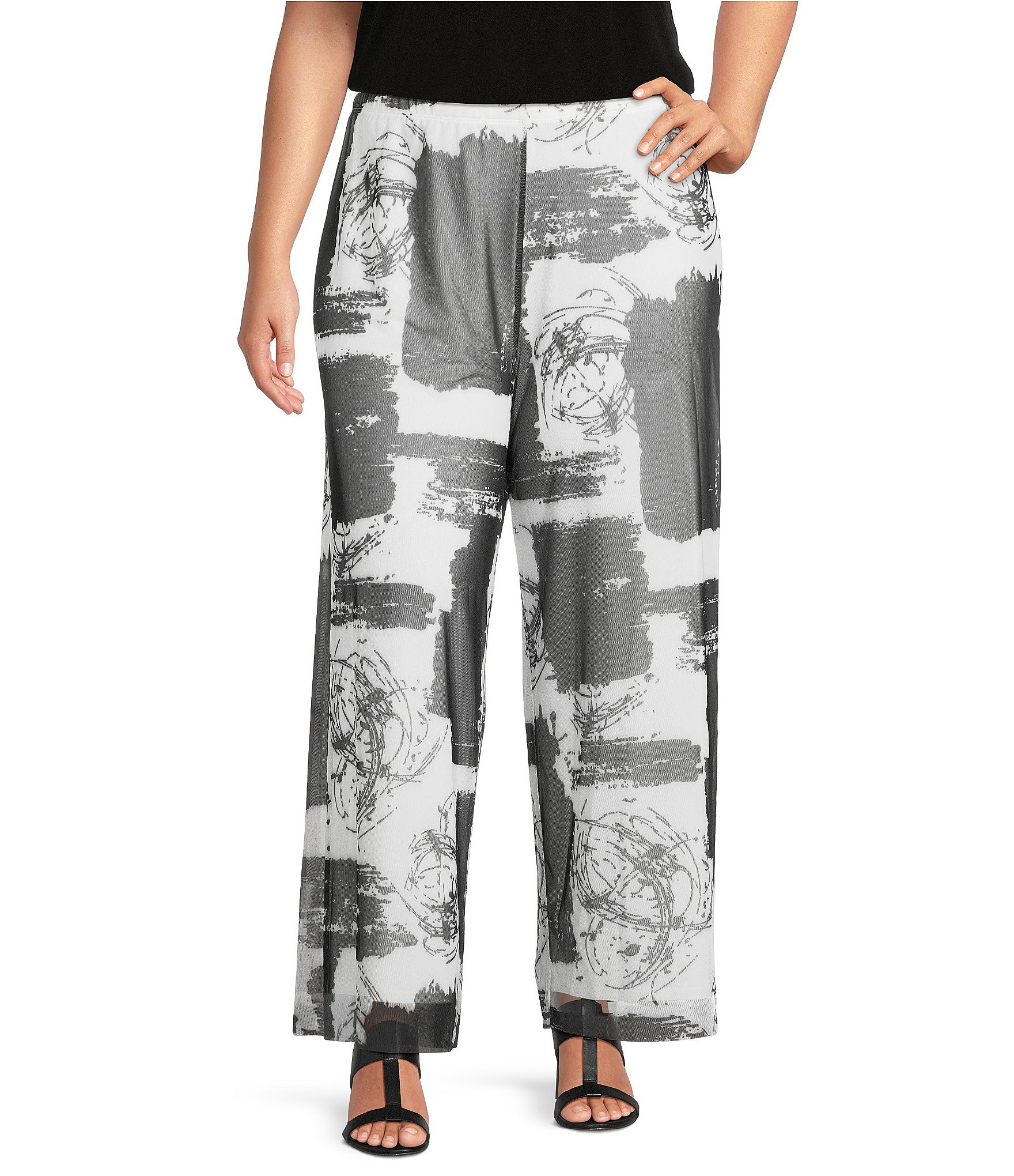 IC Collection Plus Size Printed Mesh Elastic Waist Wide Leg Pull-On ...