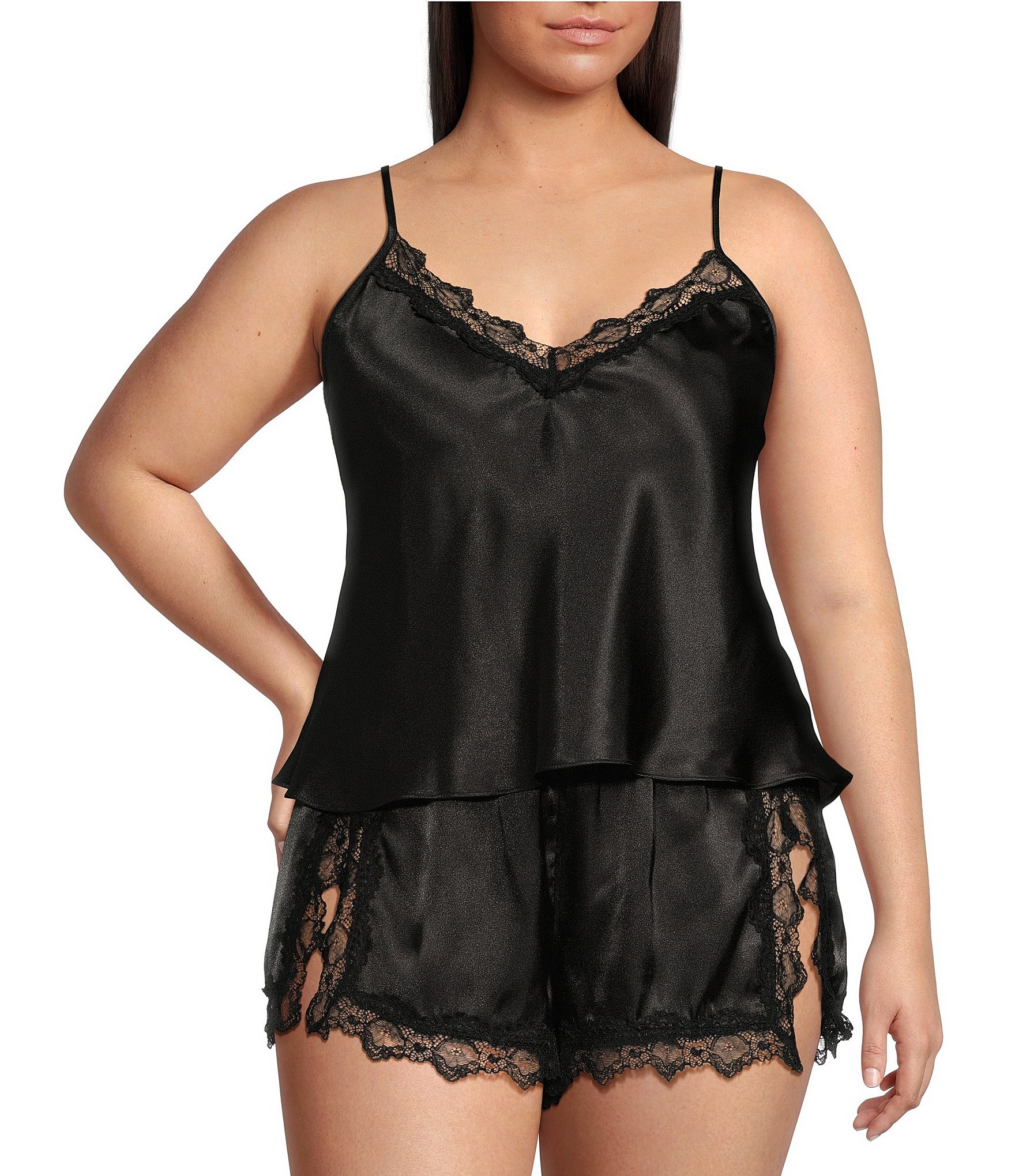 In Bloom by Jonquil Plus Size Solid Satin & Lace Shorty Pajama Set ...