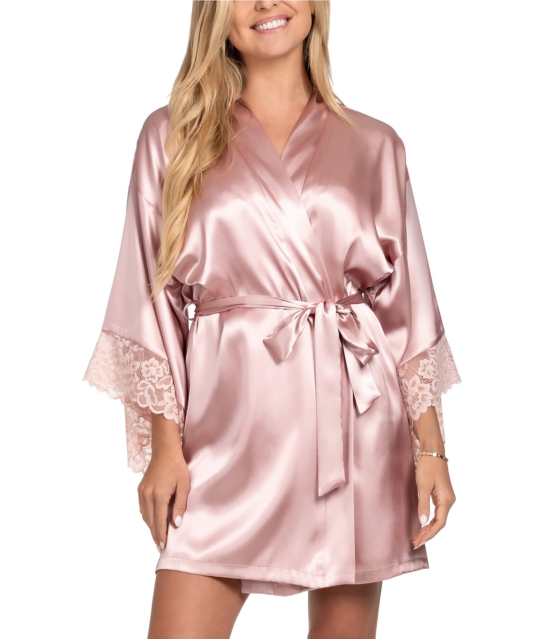 In Bloom by Jonquil Satin Wrap Lace Short Robe | Dillard's