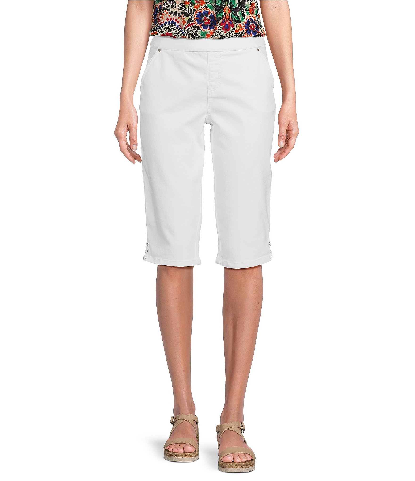 Intro Petite Size Tummy Control Grommet Tab Hem Denim Pull-On Bermuda ...