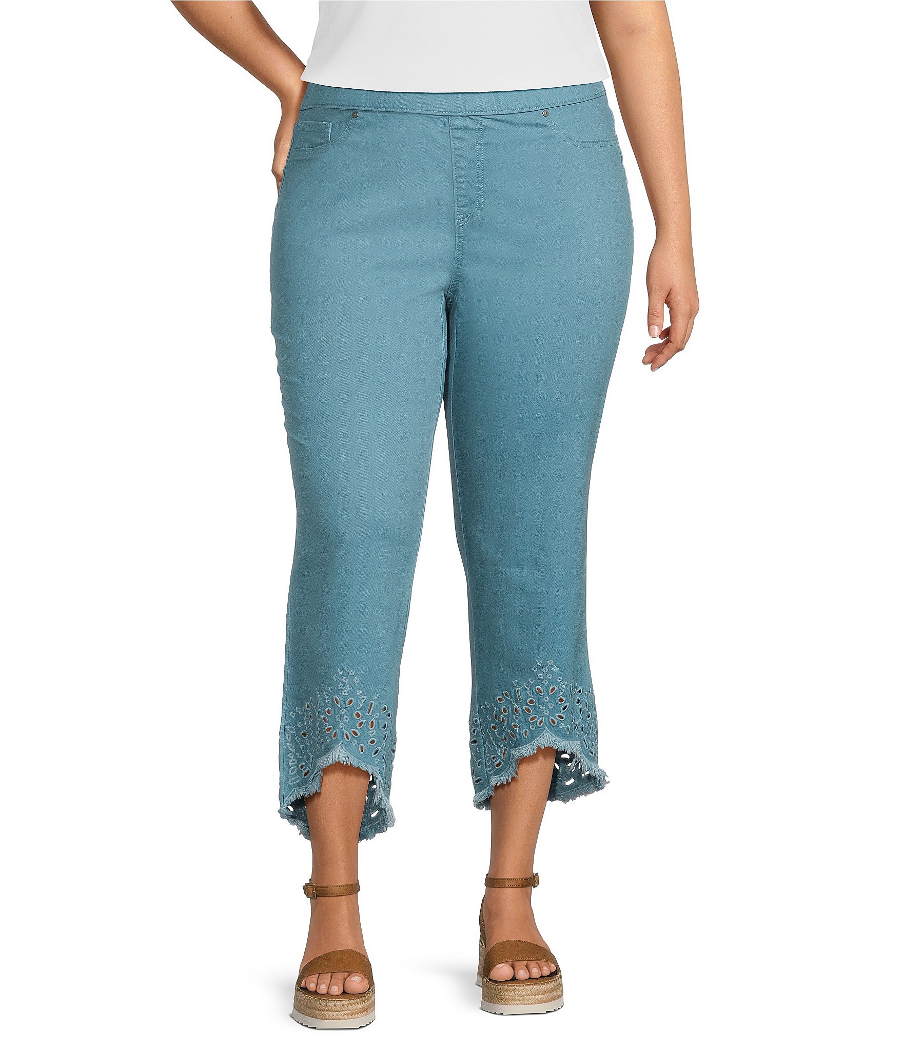 Intro Plus Size Size Straight Leg Tulip Eyelet Embroidered Frayed Hem ...