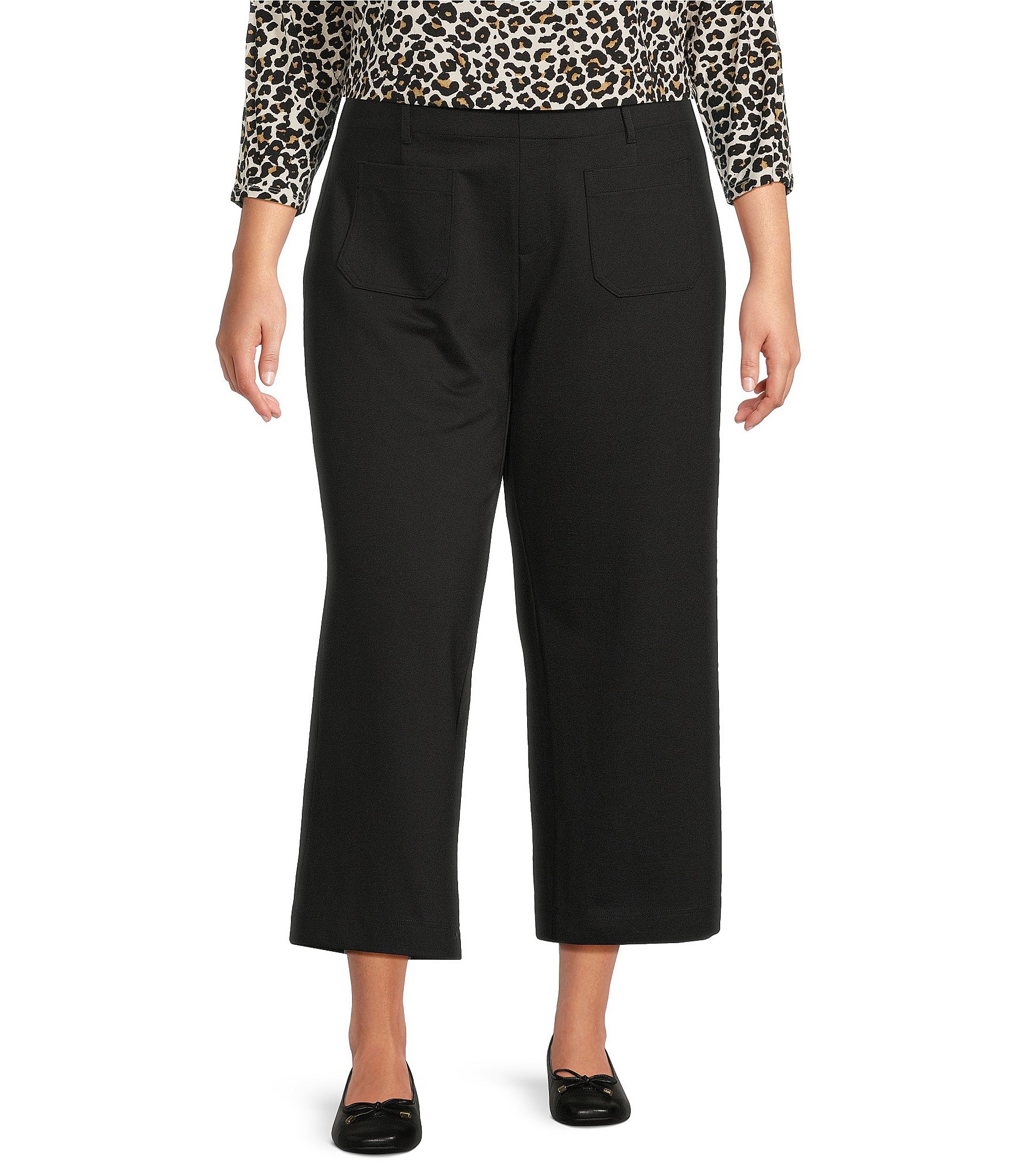 Intro Plus Size Mae Double Knit Relaxed Pull-On Cropped Pants | Dillard's