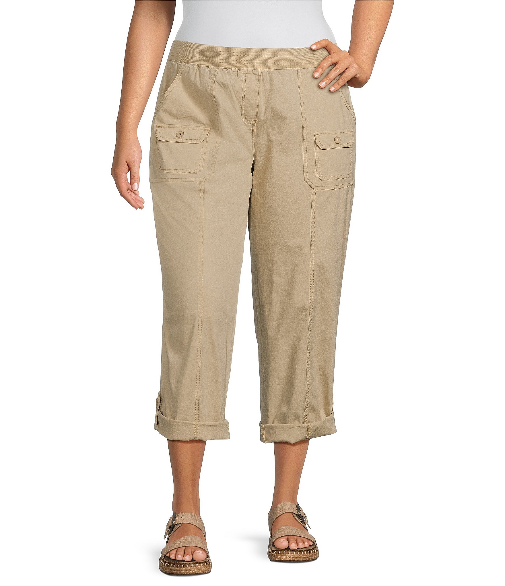 Intro Plus Size Stretch Poplin Adjustable Length Pull-On Cargo Pants ...