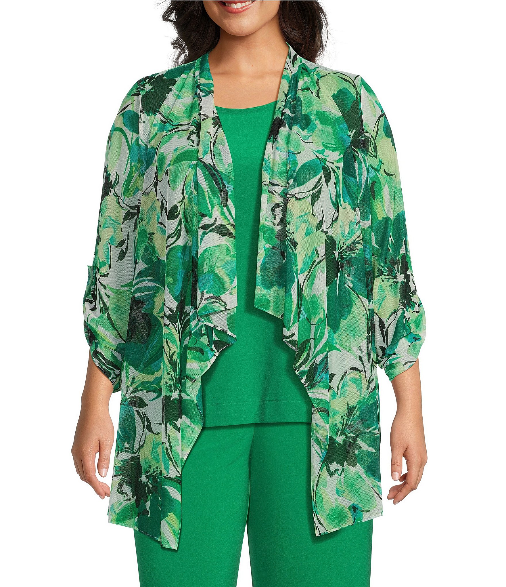 Investments Plus Size Soft Separates Abstract Floral Mesh Open Drape ...