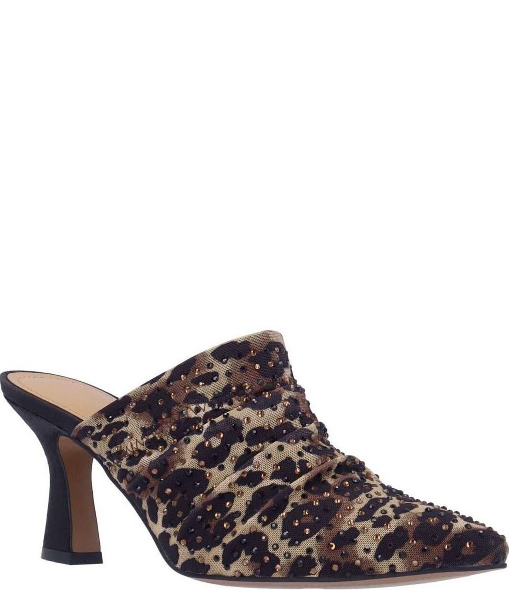 J Renee Parisa Leopard Print Rhinestone Mesh Dress Mules Dillards