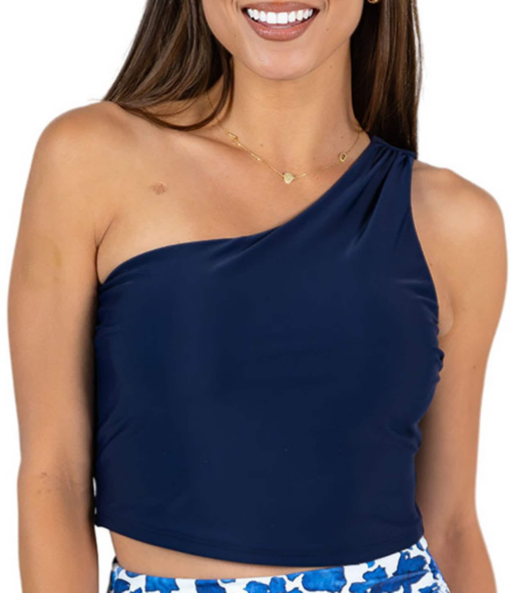Janela Bay Navy Single One Shoulder Tankini Swim Top | Dillard's
