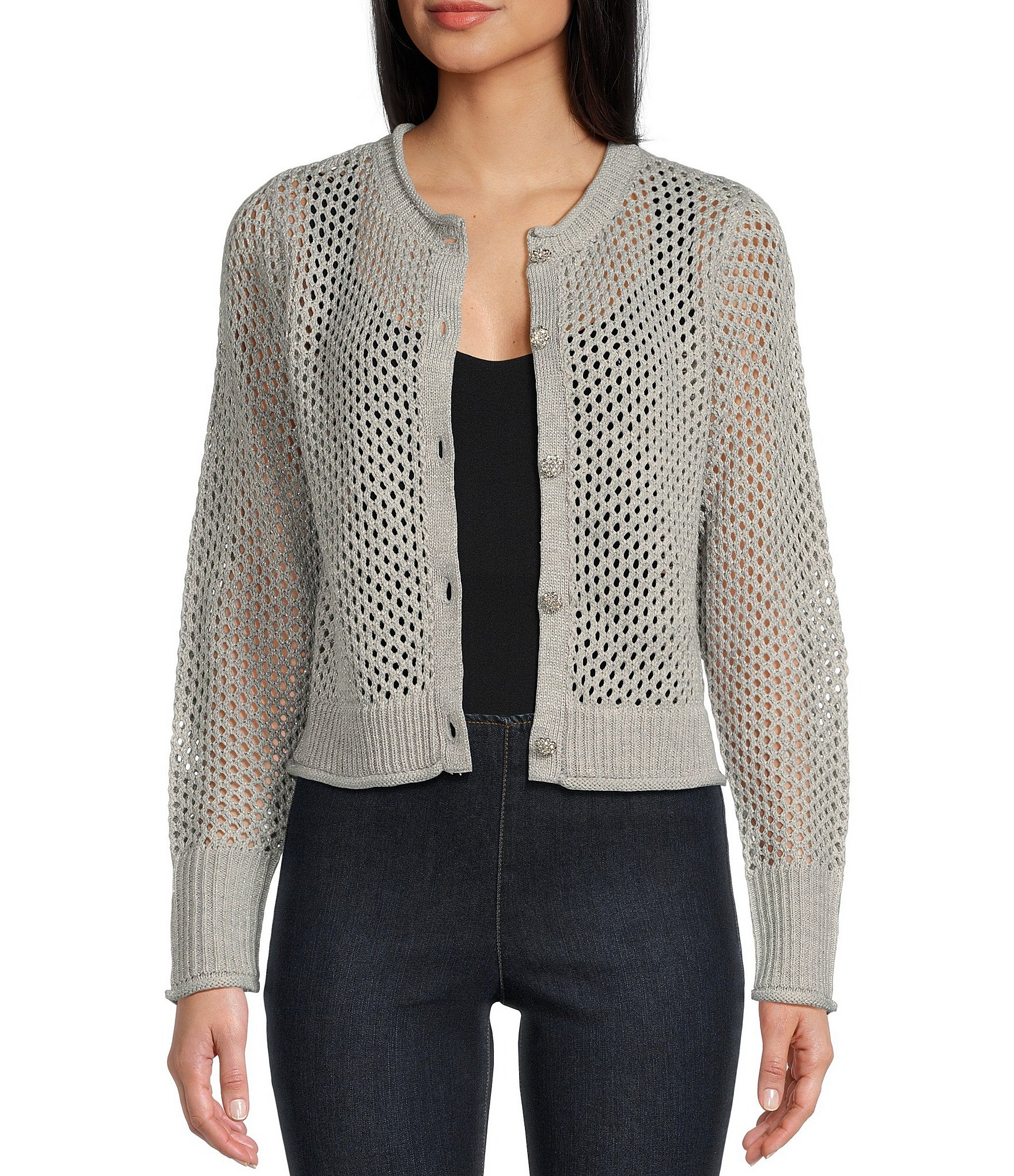 Jessica Simpson Bianka Open Knit Button Front Sweater | Dillard's