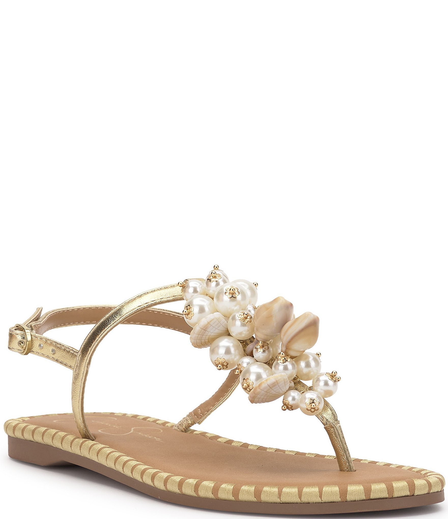 Jessica Simpson Bryelea Pearl and Seashell T-Strap Sandals | Dillard's