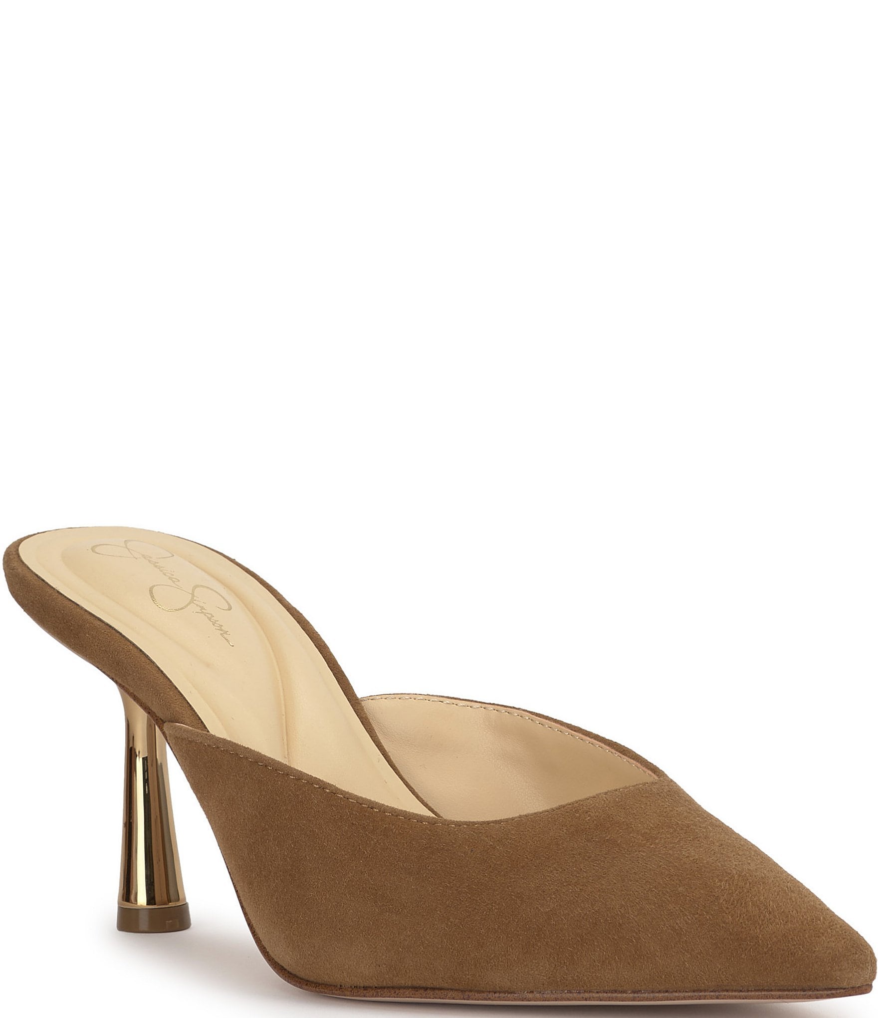 Jessica Simpson Xia Suede Mirrored Heeled Mules | Dillard's