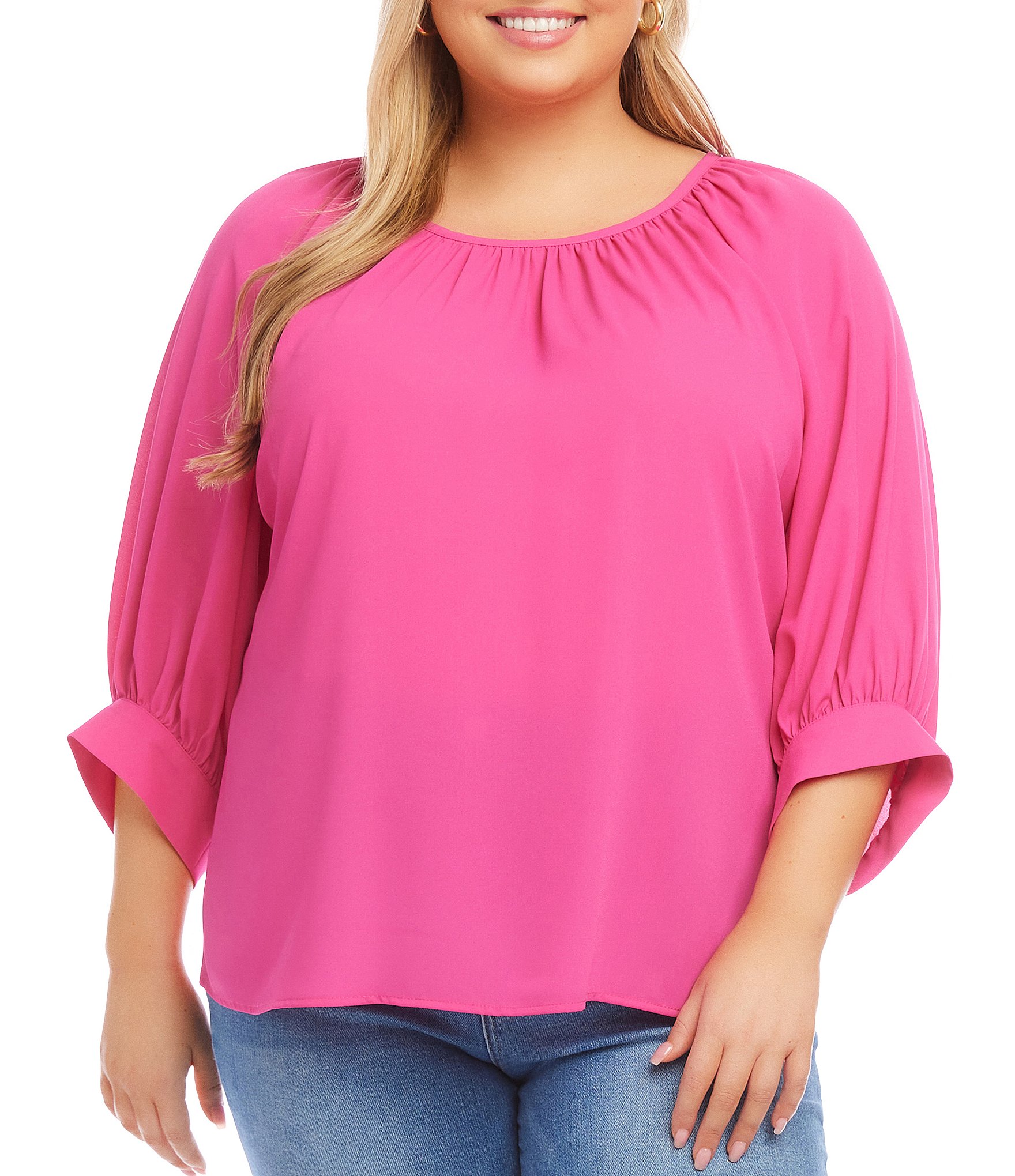 Karen Kane Plus Size 3 4 Blouson Sleeve Scoop Neck Blouse Dillards