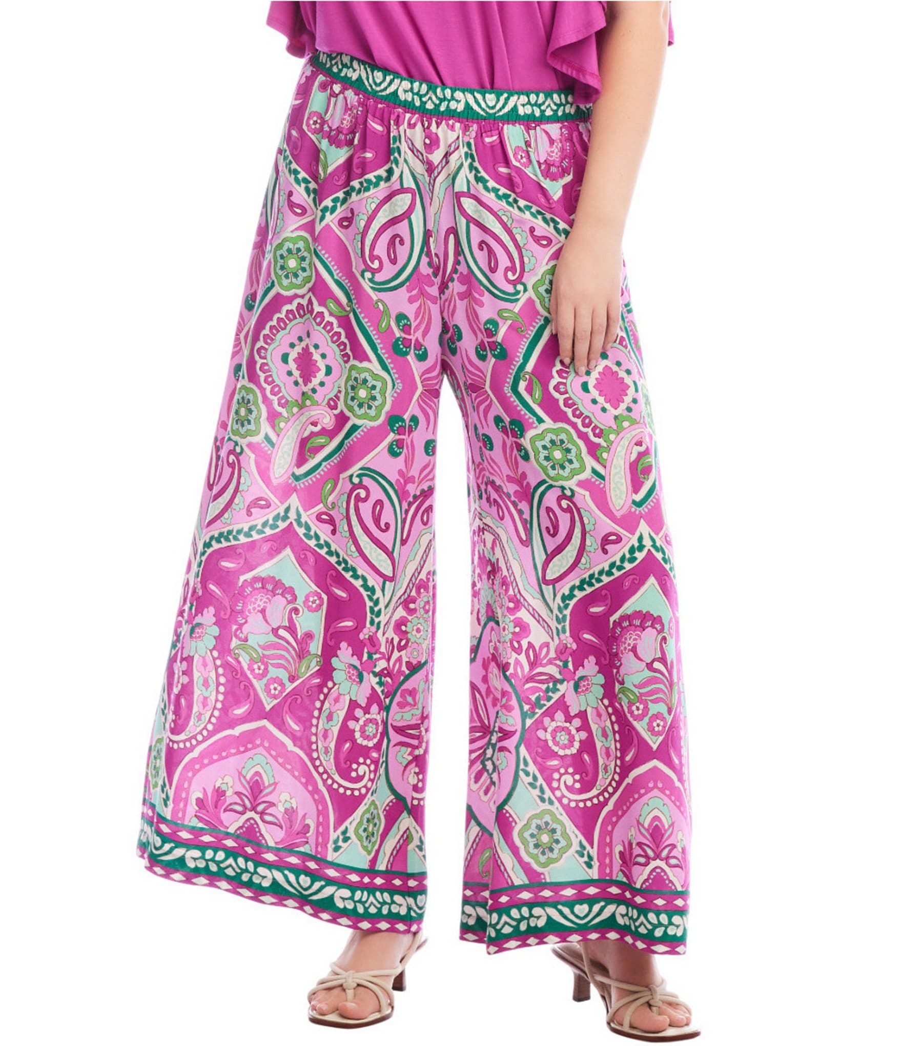 Karen Kane Plus Size Printed Wide Leg Pull-On Pants | Dillard's