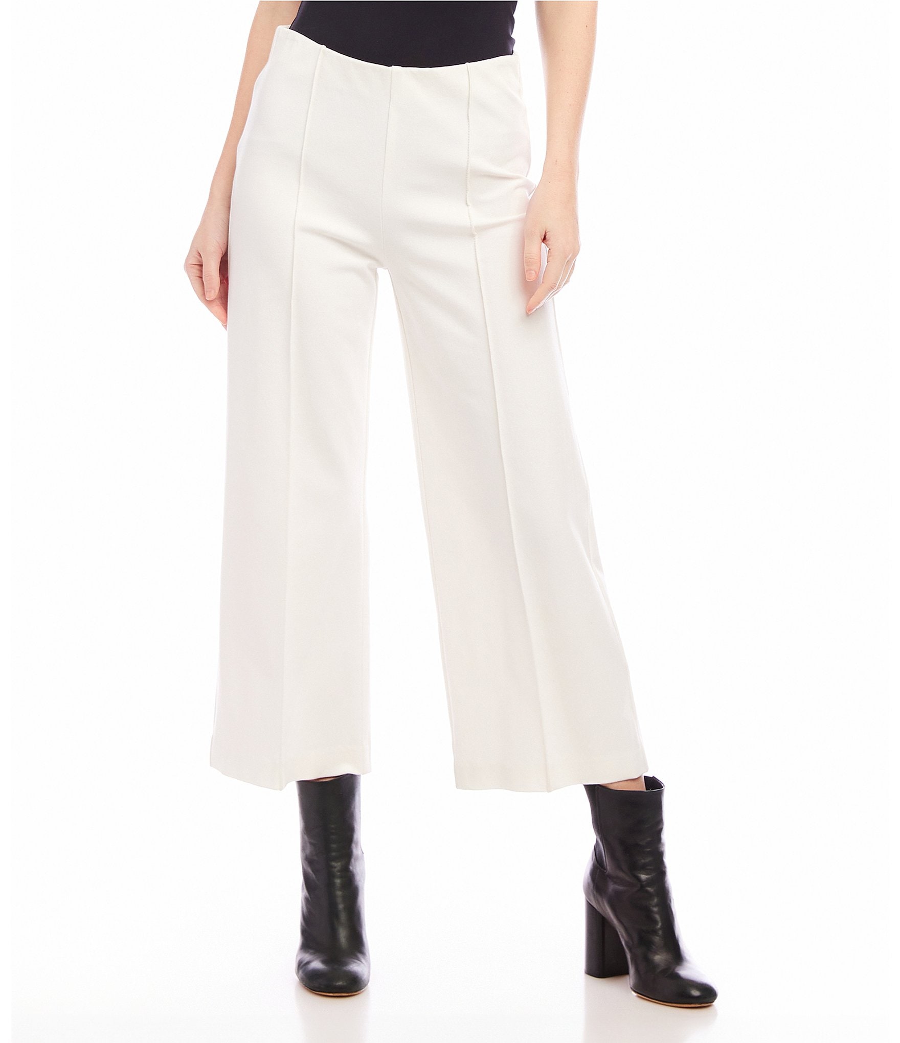 Karen Kane Subtle Texture Solid High Waist Wide-Leg Pintuck Pull-On ...