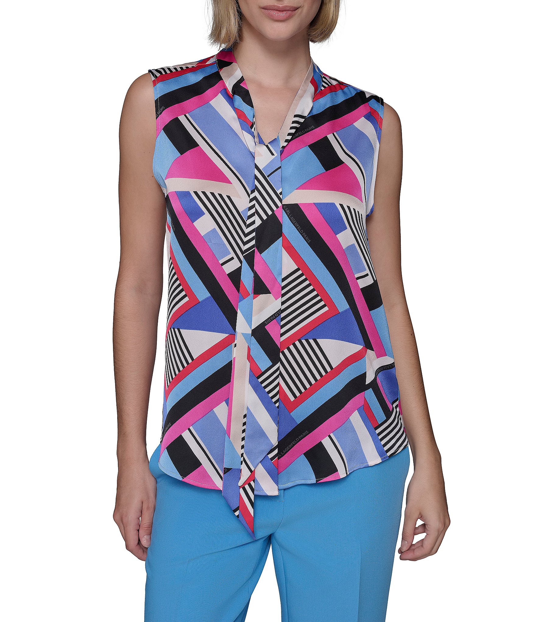 KARL LAGERFELD PARIS Geometric Printed Satin Crepe De Chine KARL LAGERFELD PARIS Geometric Printed Satin Crepe De Chine