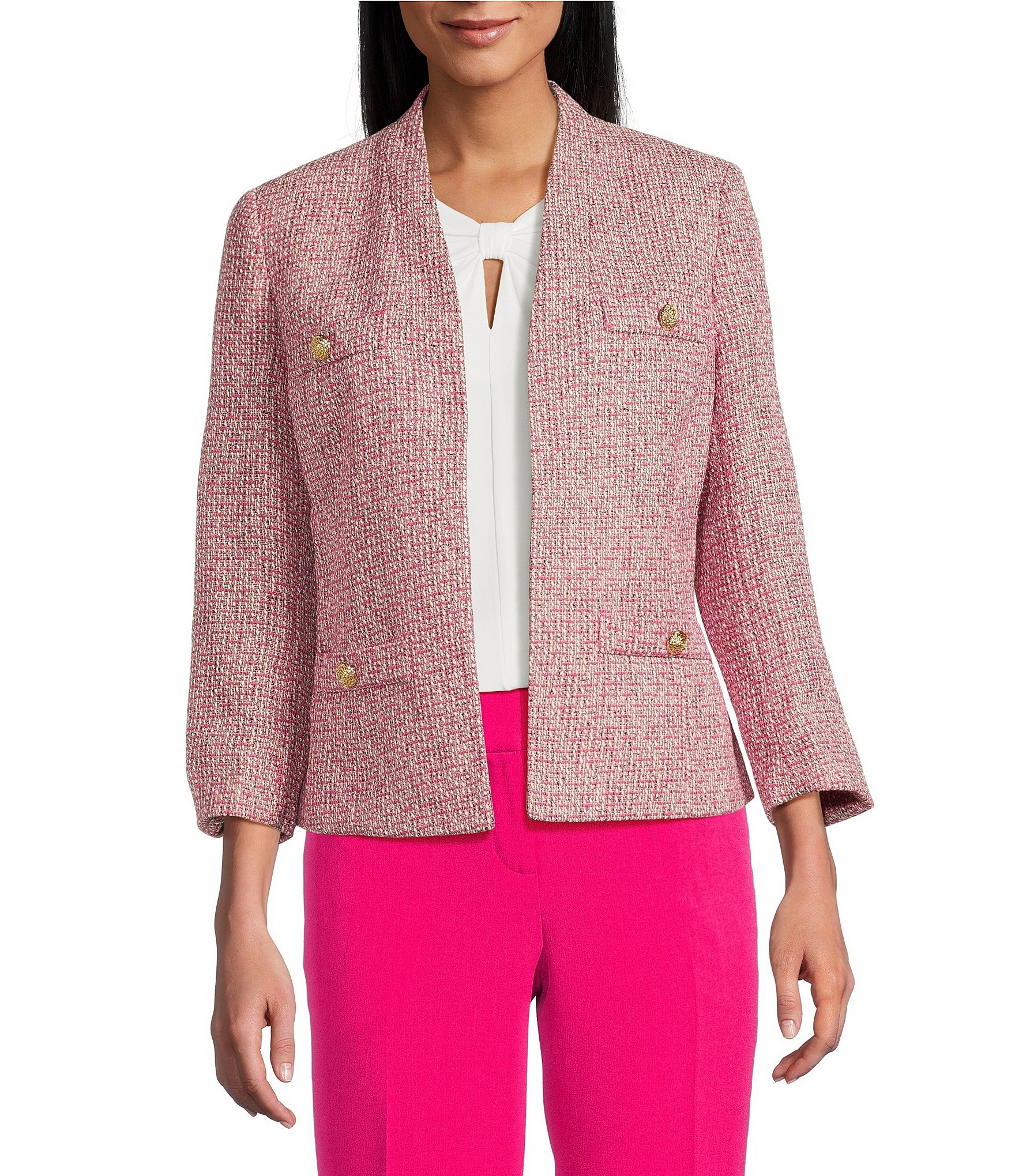 Kasper Collarless Long Sleeve Tweed Jacket | Dillard's