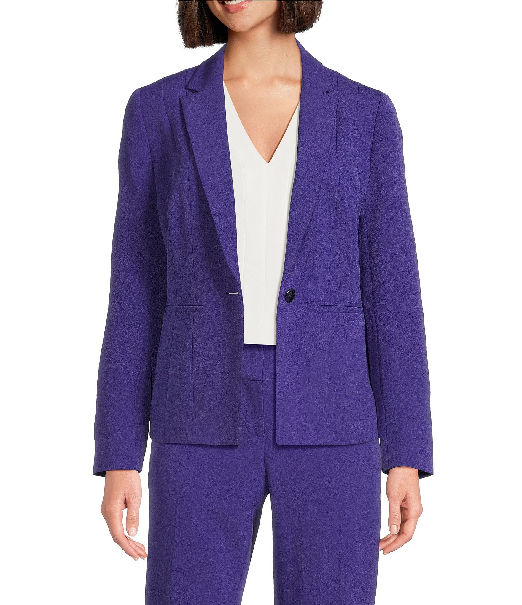 Kasper Crepe Panel Seamed One-Button Jacket | Dillard's