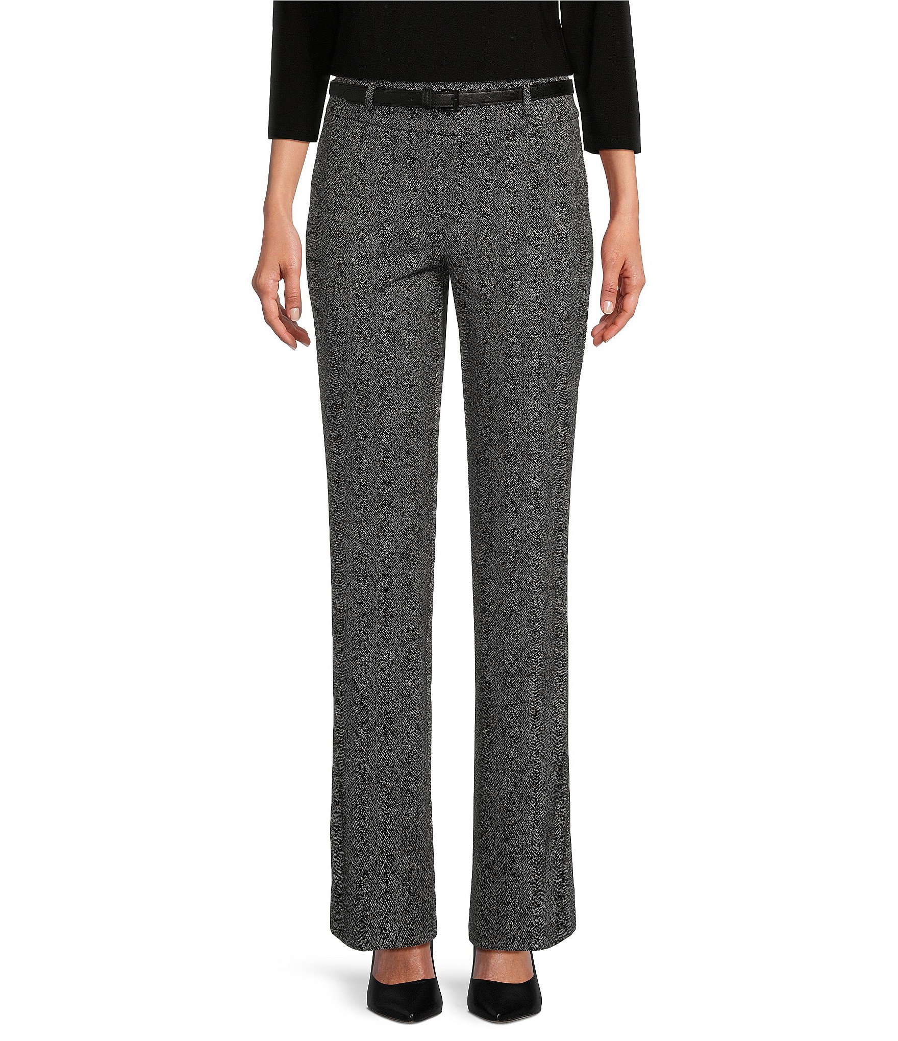 Kasper Petite Size Herringbone Pull-On Belted High Rise Boot Leg Pants ...