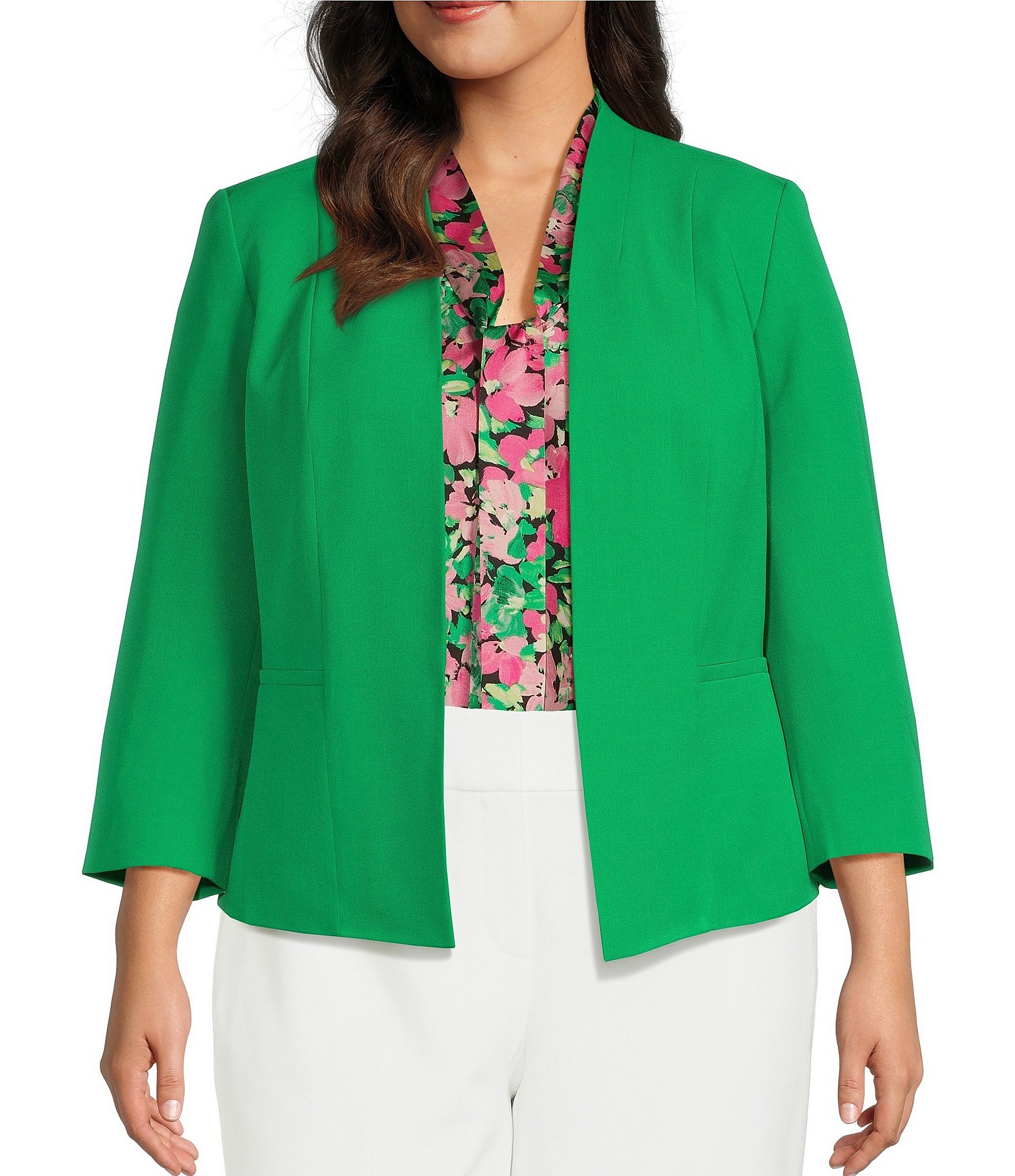 Kasper Plus Size Julia Open Front Front Collarless Stretch Crepe Blazer | Dillard's