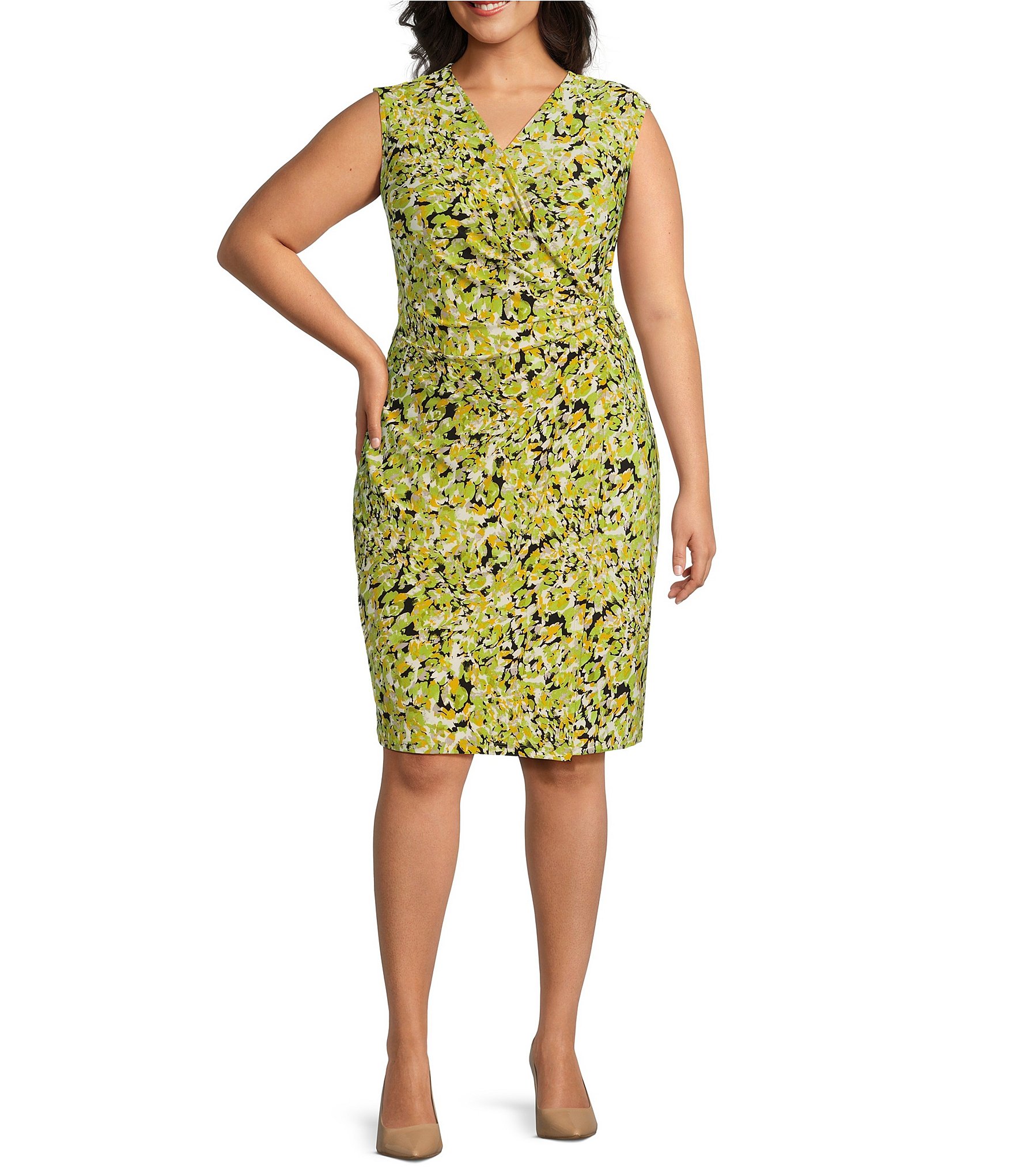 Kasper Plus Size Sleeveless Faux Wrap V-Neck Dress | Dillard's