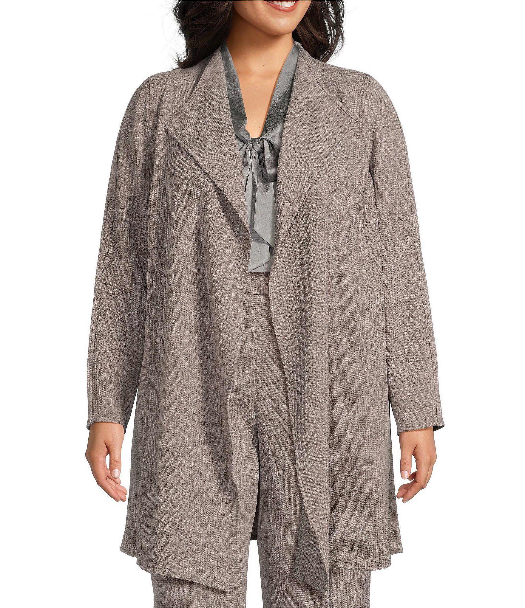 Kasper Plus Size Stretch Crepe Long Sleeve Open-Front Drape Jacket ...