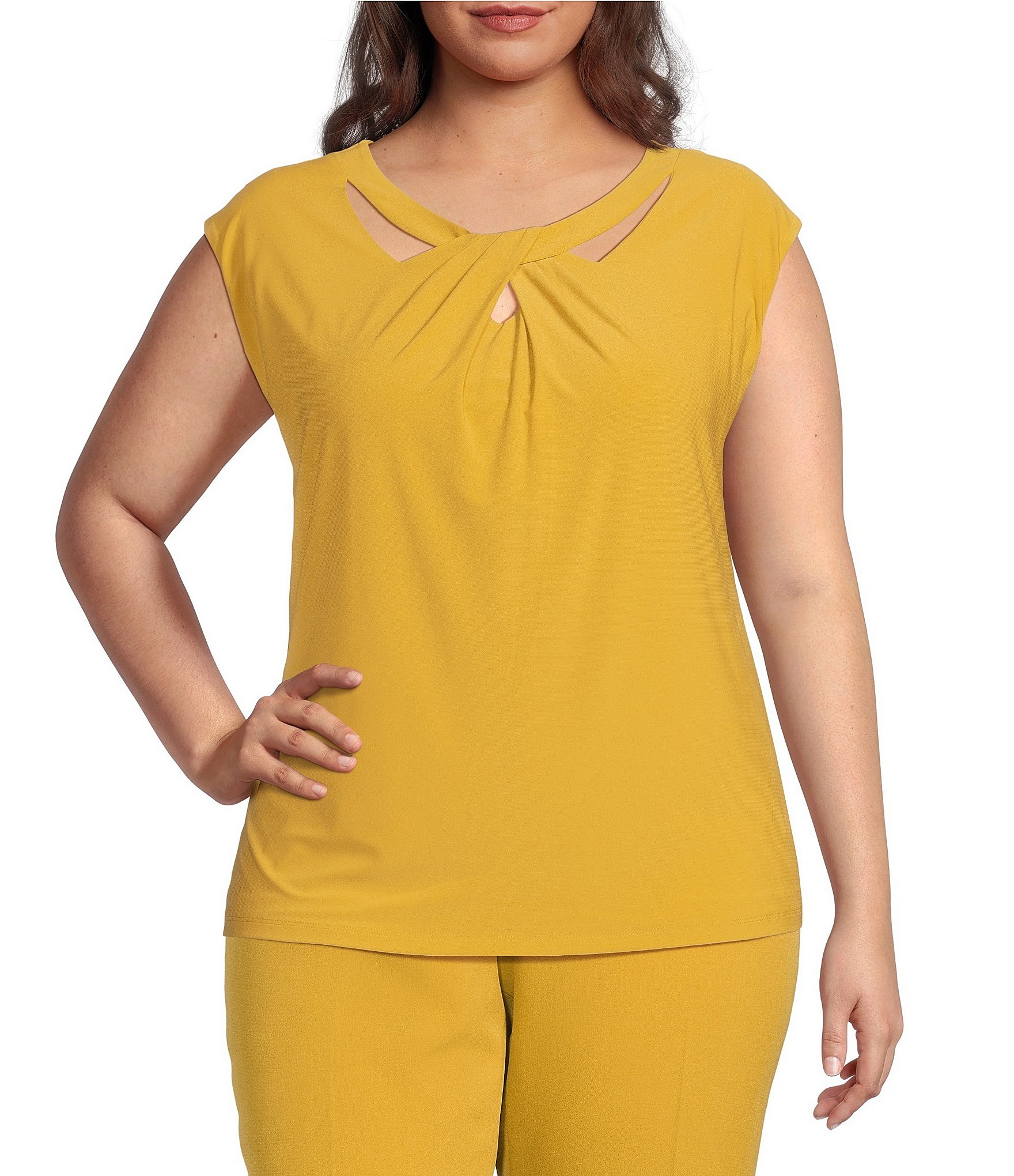 Kasper Plus Size Stretch Twist Crew Neck Cap Sleeve Top | Dillard's