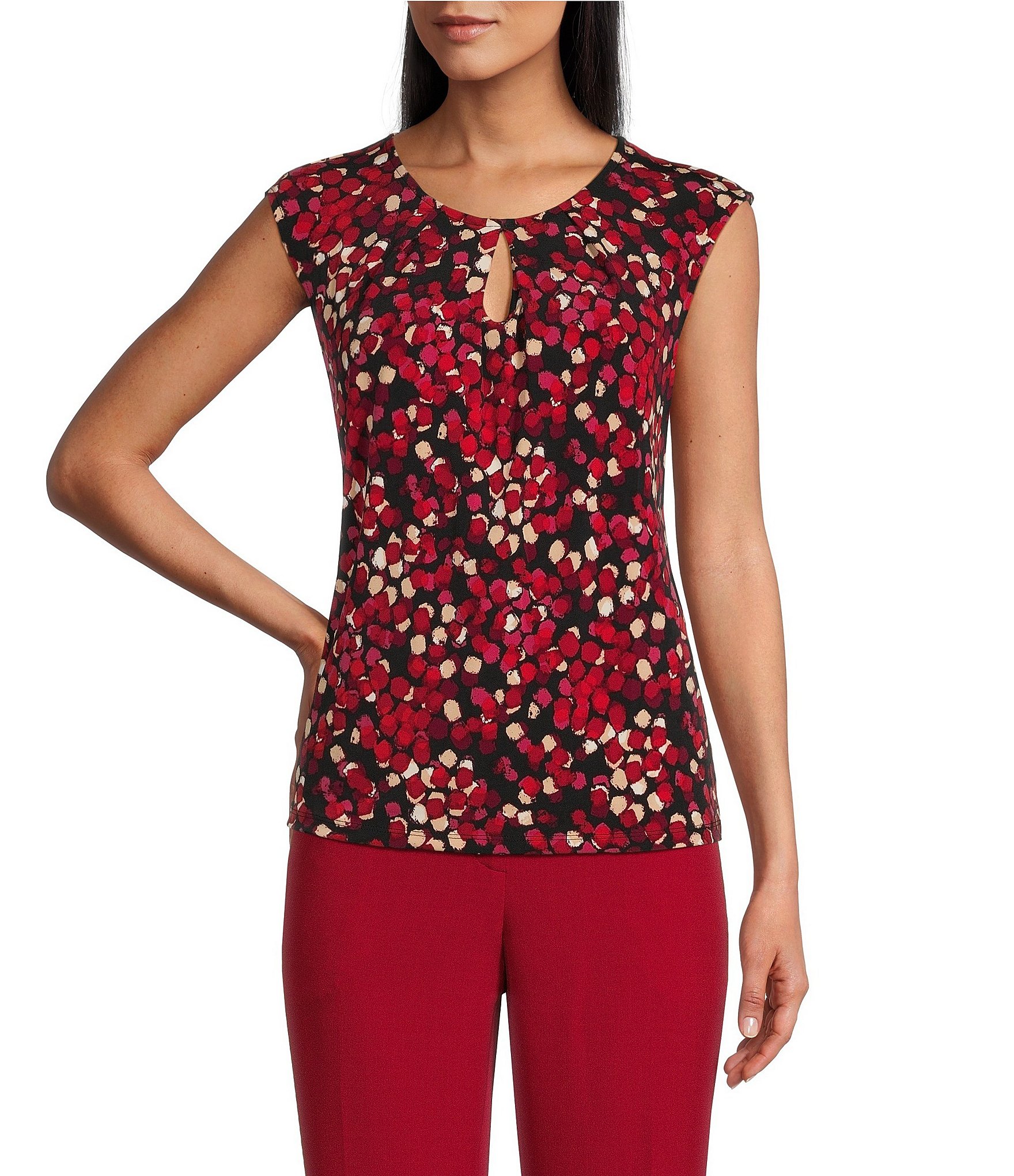 Kasper Printed Keyhole Neck Cap Sleeve Top | Dillard's