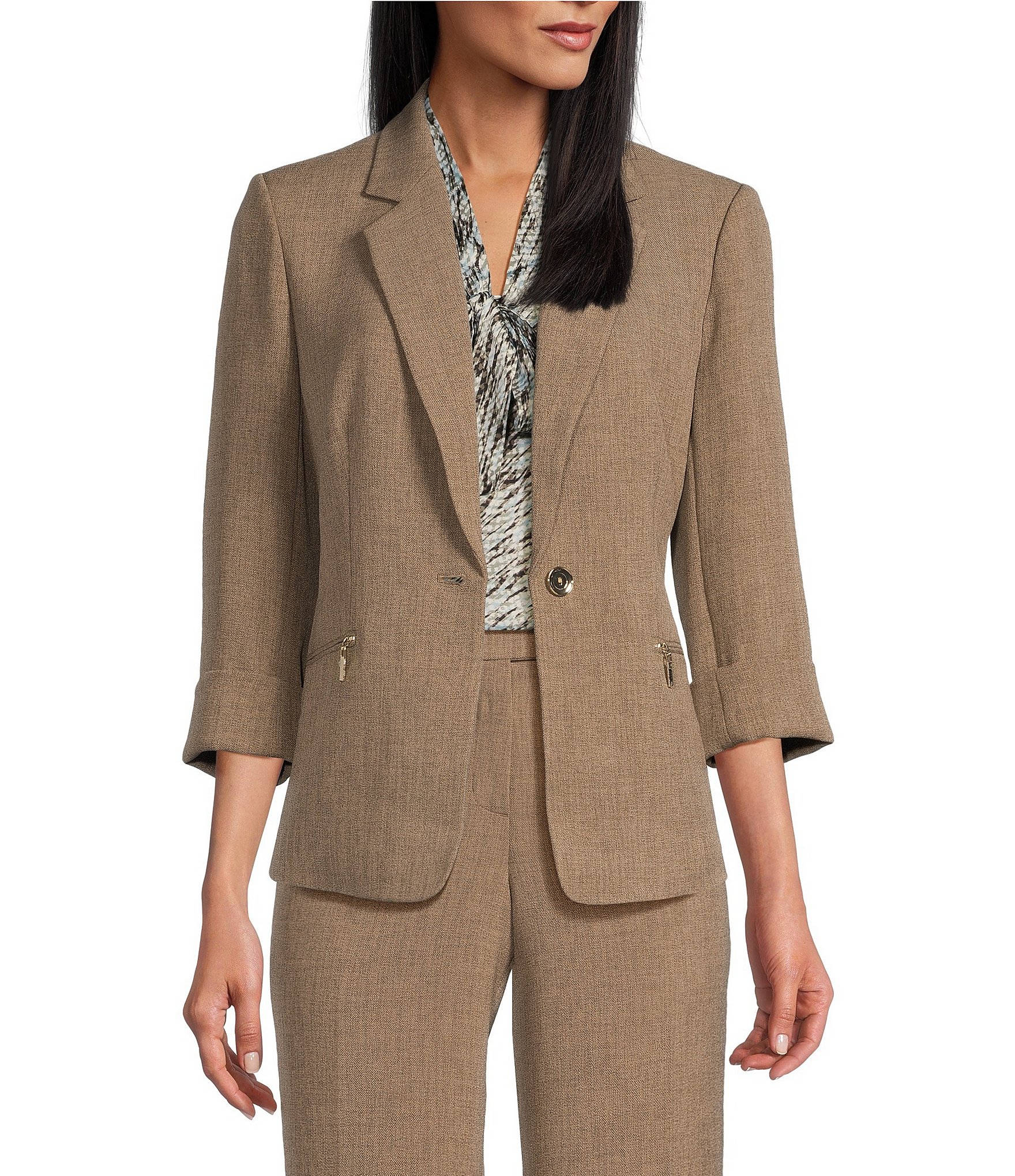 Kasper Stretch Crepe Notch Lapel Neckline 3 4 Sleeve Coordinating