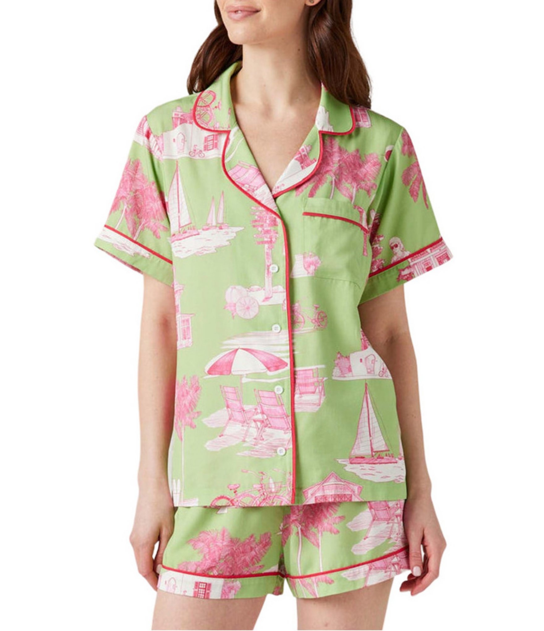 Katie Kime Florida Toile Woven Shorty Pajama Set | Dillard's