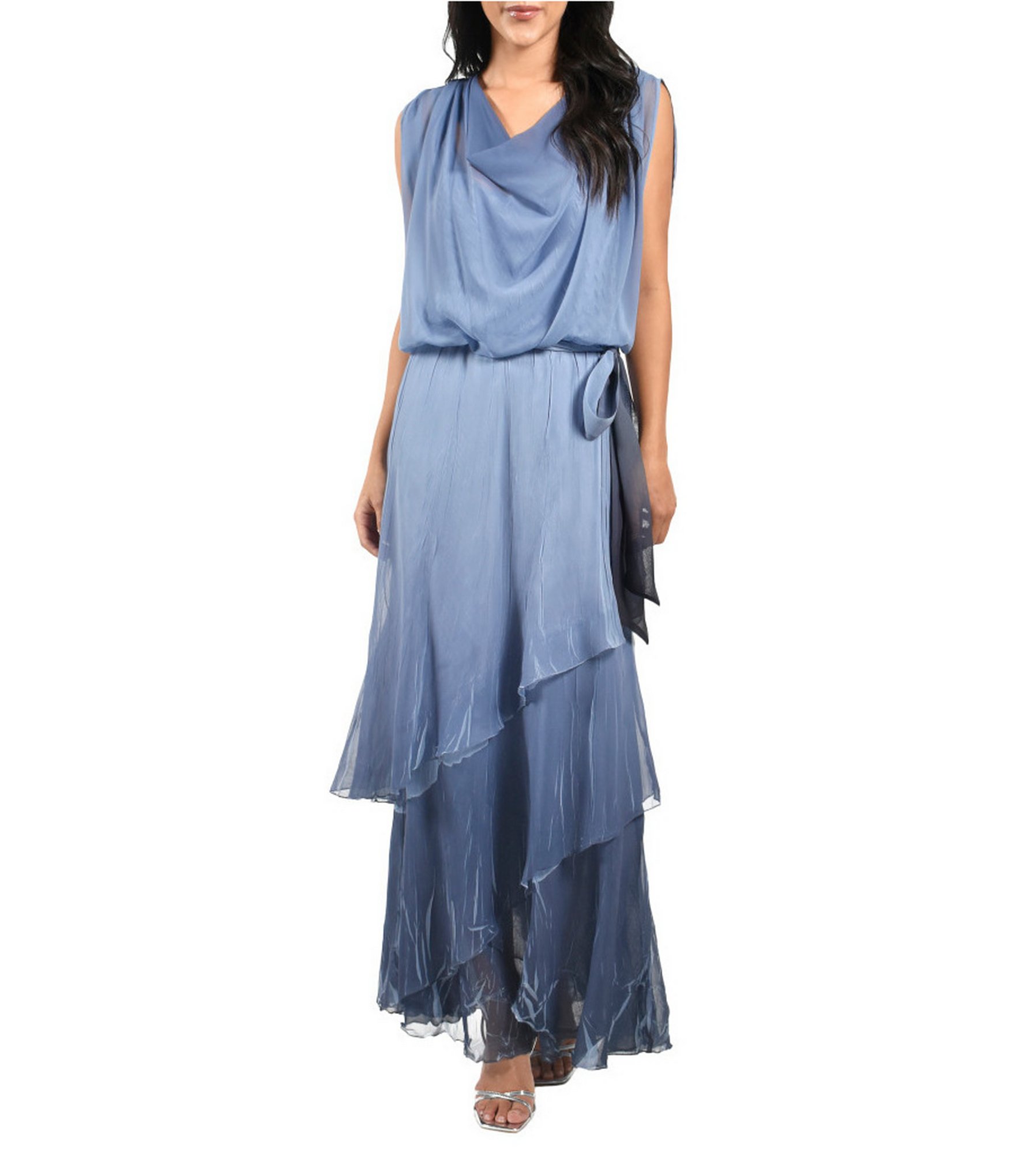 Komarov Drape Front Sleeveless Blouson Tiered Hem Chiffon Gown | Dillard's
