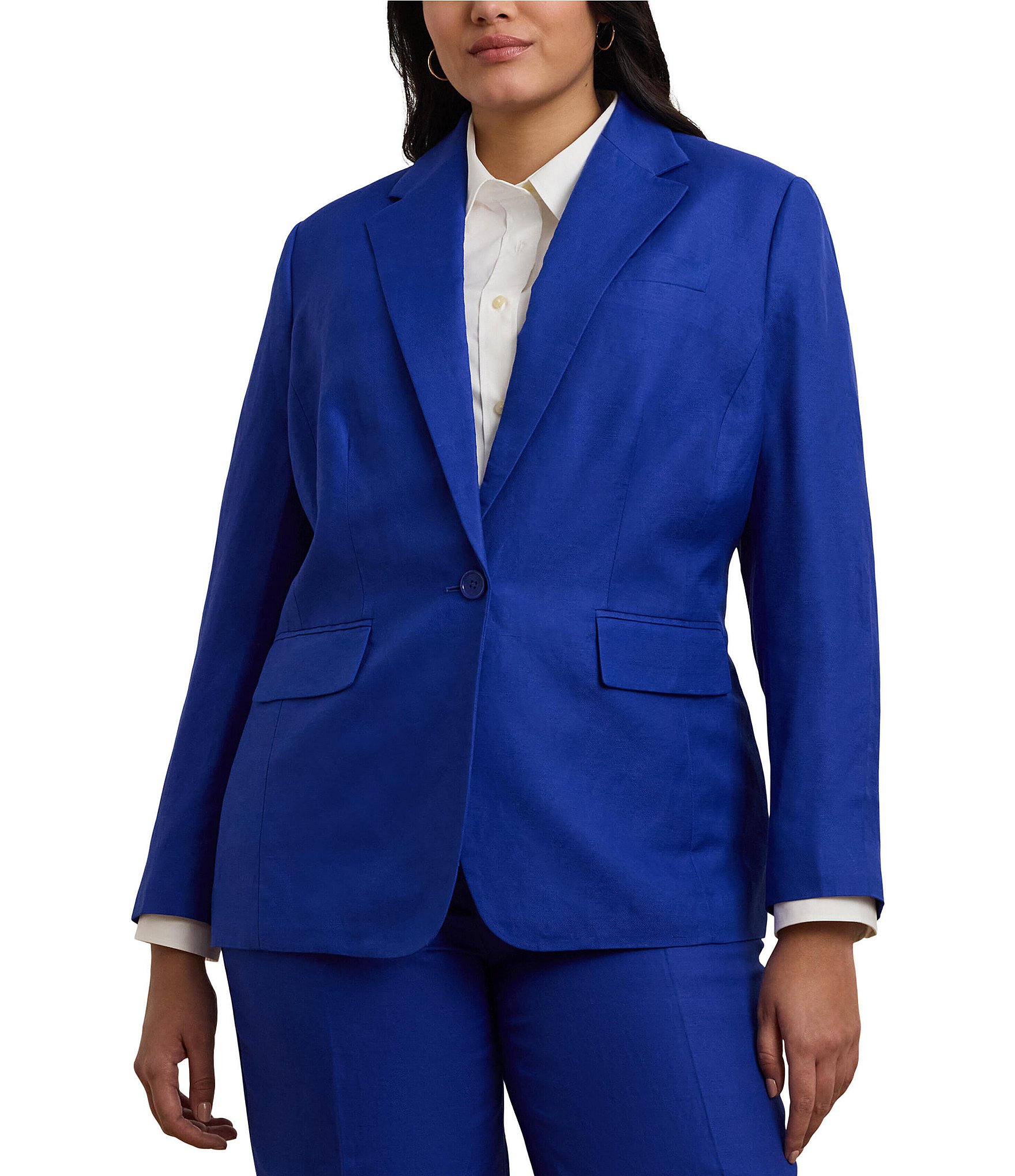 Lauren Ralph Lauren Plus Size Coordinating Linen Blend Twill One Button Front Blazer Dillards
